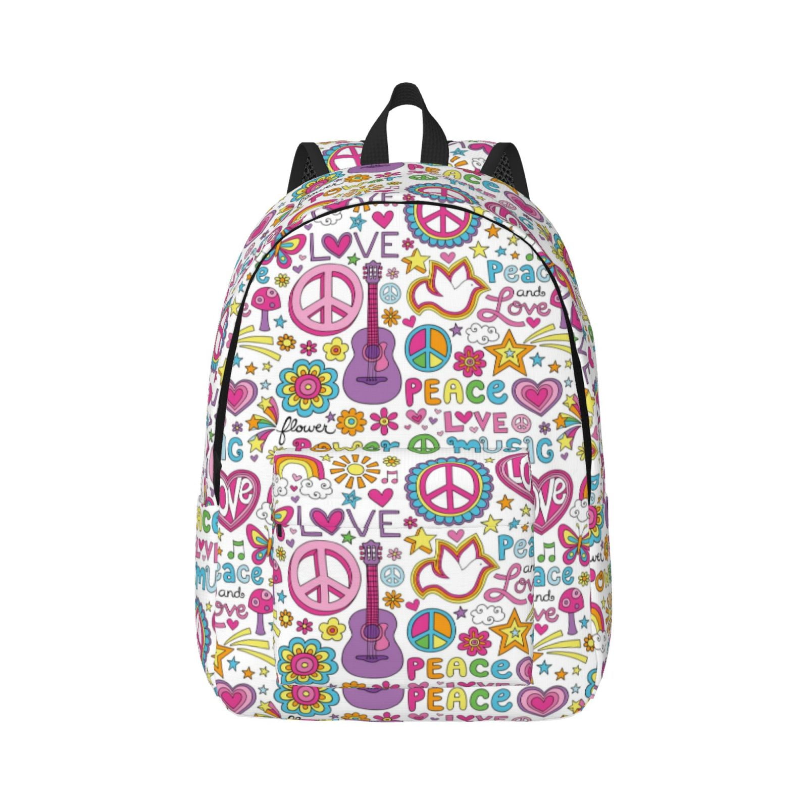 Geaub peace love and dove flower power durable canvas backpack: stylish ...