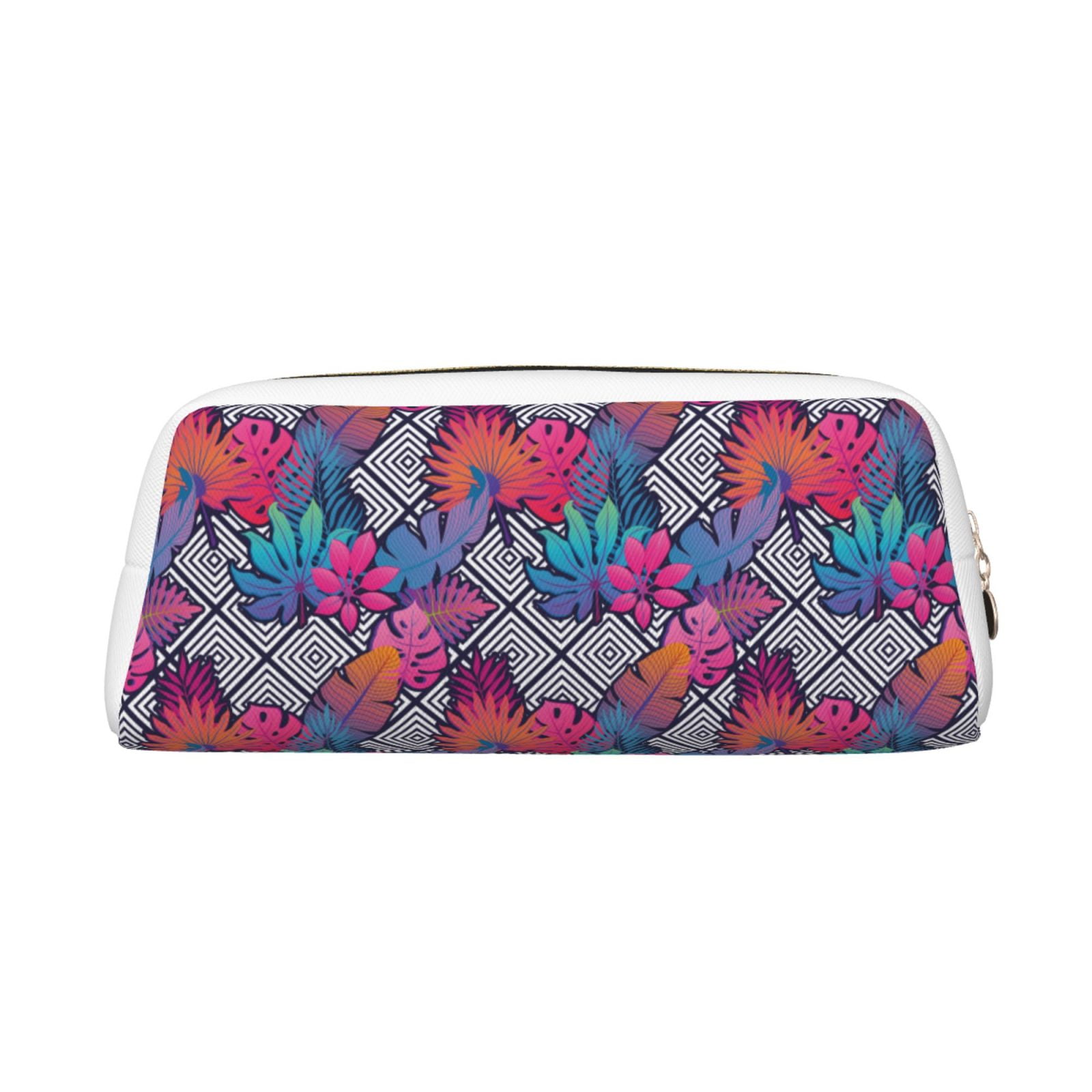 Geaub tropical leaves versatile leather pencil case - spacious, durable ...
