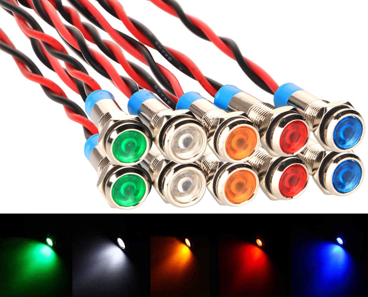 Gebildet 10pcs 6mm 1/4" AC/DC 12-24V LED Metal Indicator Light ...