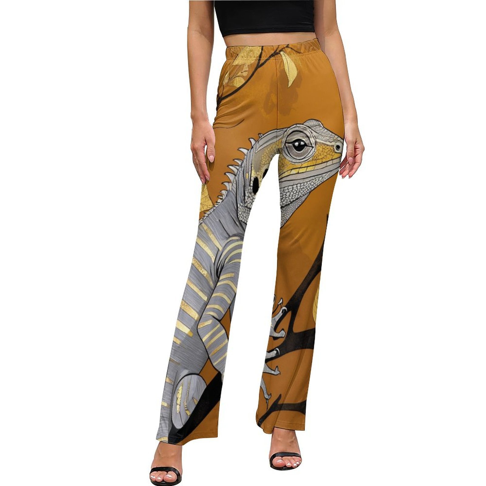 Gecko Art Print High Waisted Casual Flared Trousers Summer Home Pants ...