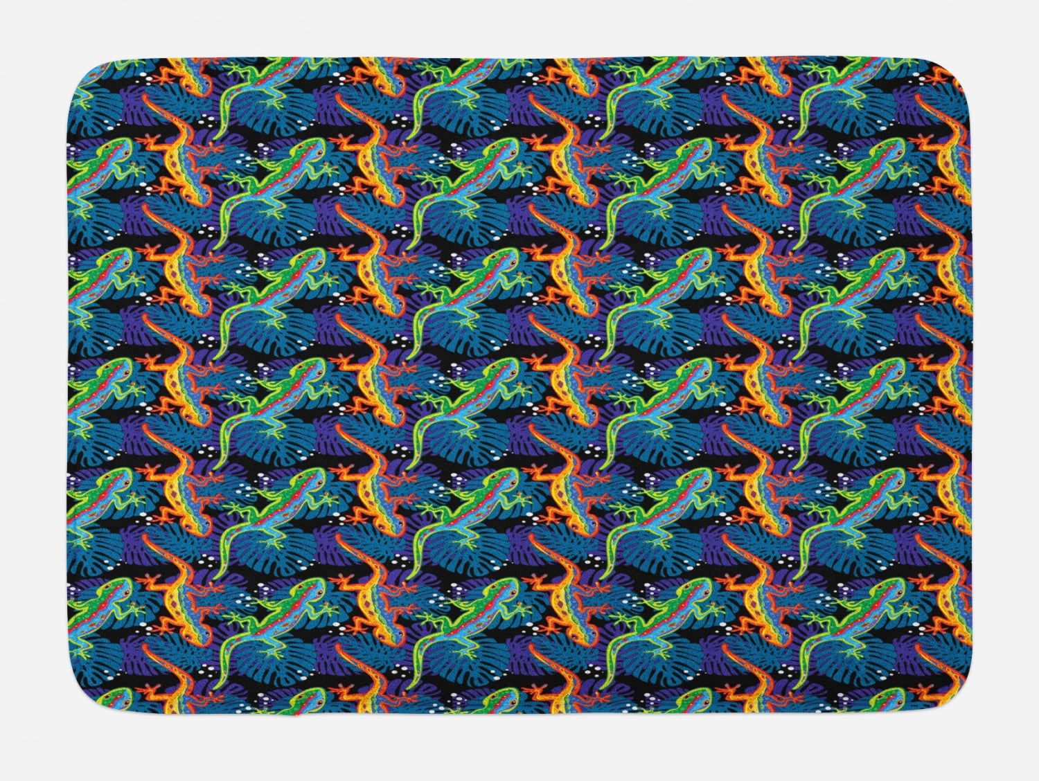 Gecko Bath Mat, Exotic Colorful Lizards on Monstera Leaves Background ...