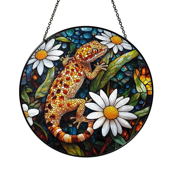 Gecko Lizard Stained Glass Suncatcher – Reptile Theme Window Art Decor ...