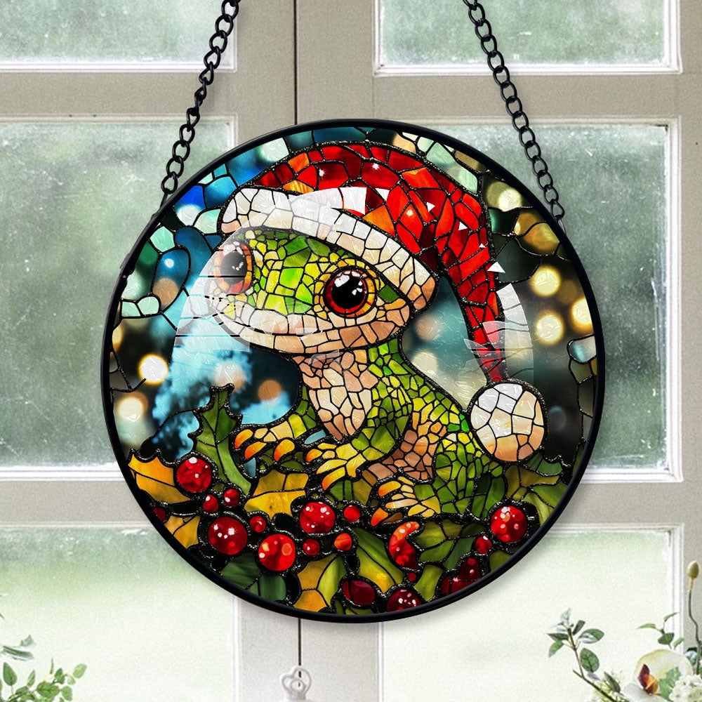 Gecko Ornament Christmas 2025, Gecko Stained Glass Window Hanging ...
