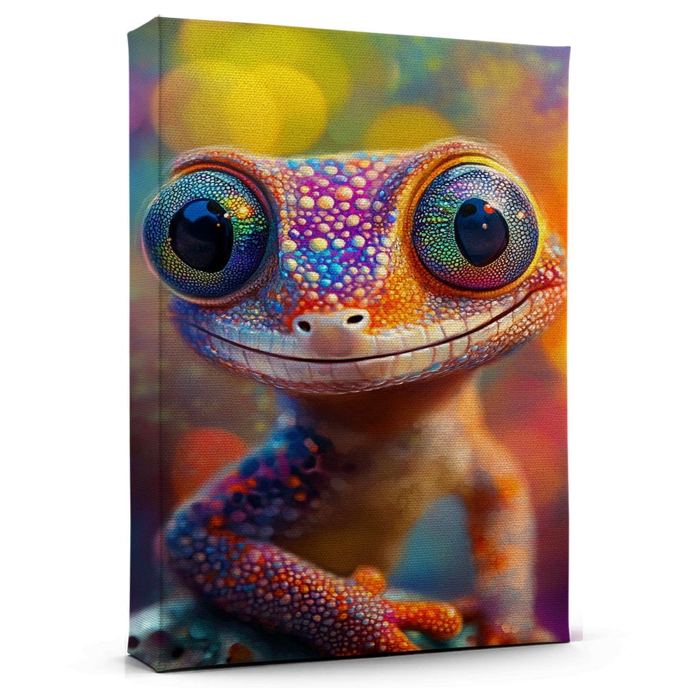 Gecko Smiley Leopard Canvas, Colorful Gecko Smiley Leopard Picture ...