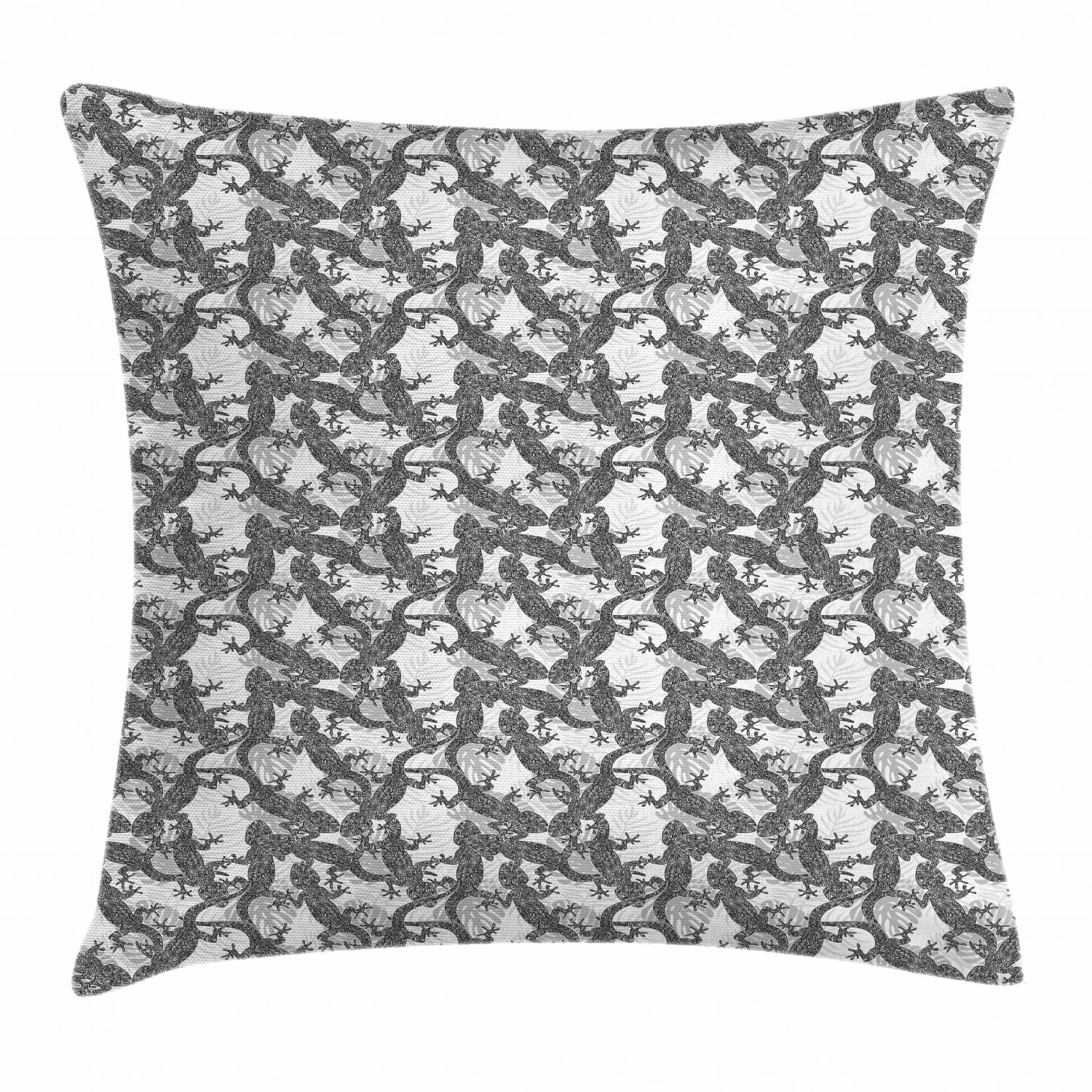 Gecko Throw Pillow Cushion Cover, Ornate Boho Motifs on Lizards with ...
