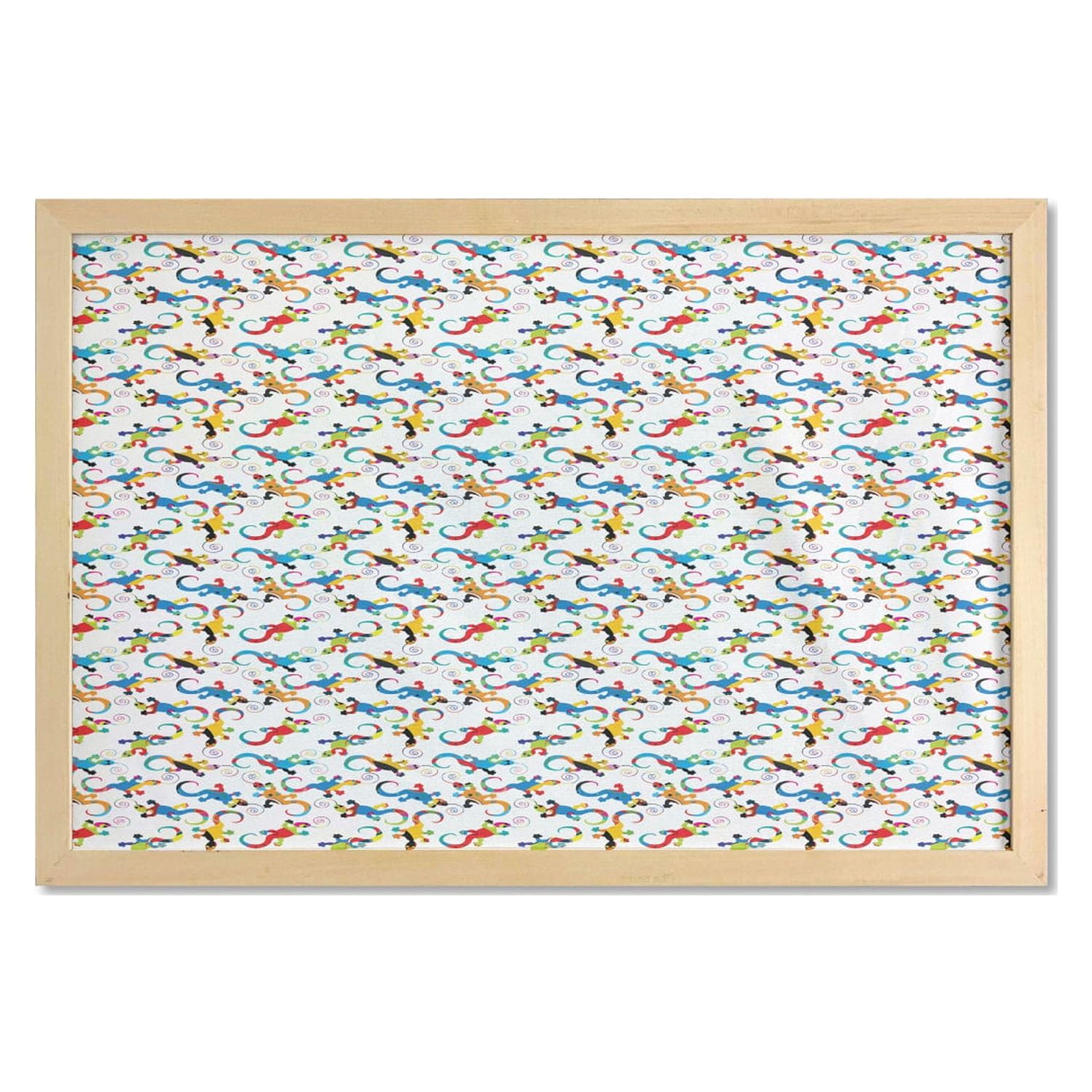Gecko Wall Art with Frame, Cartoon Style Lizards with Spiral Tails and ...