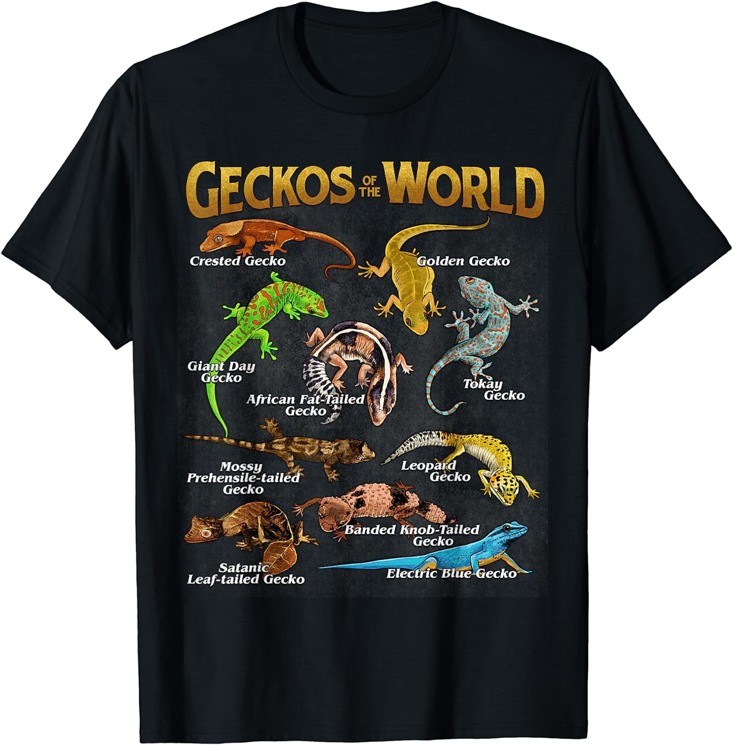 Geckos Animals of the World Crested Leopard Gecko Lover T-Shirt Black ...