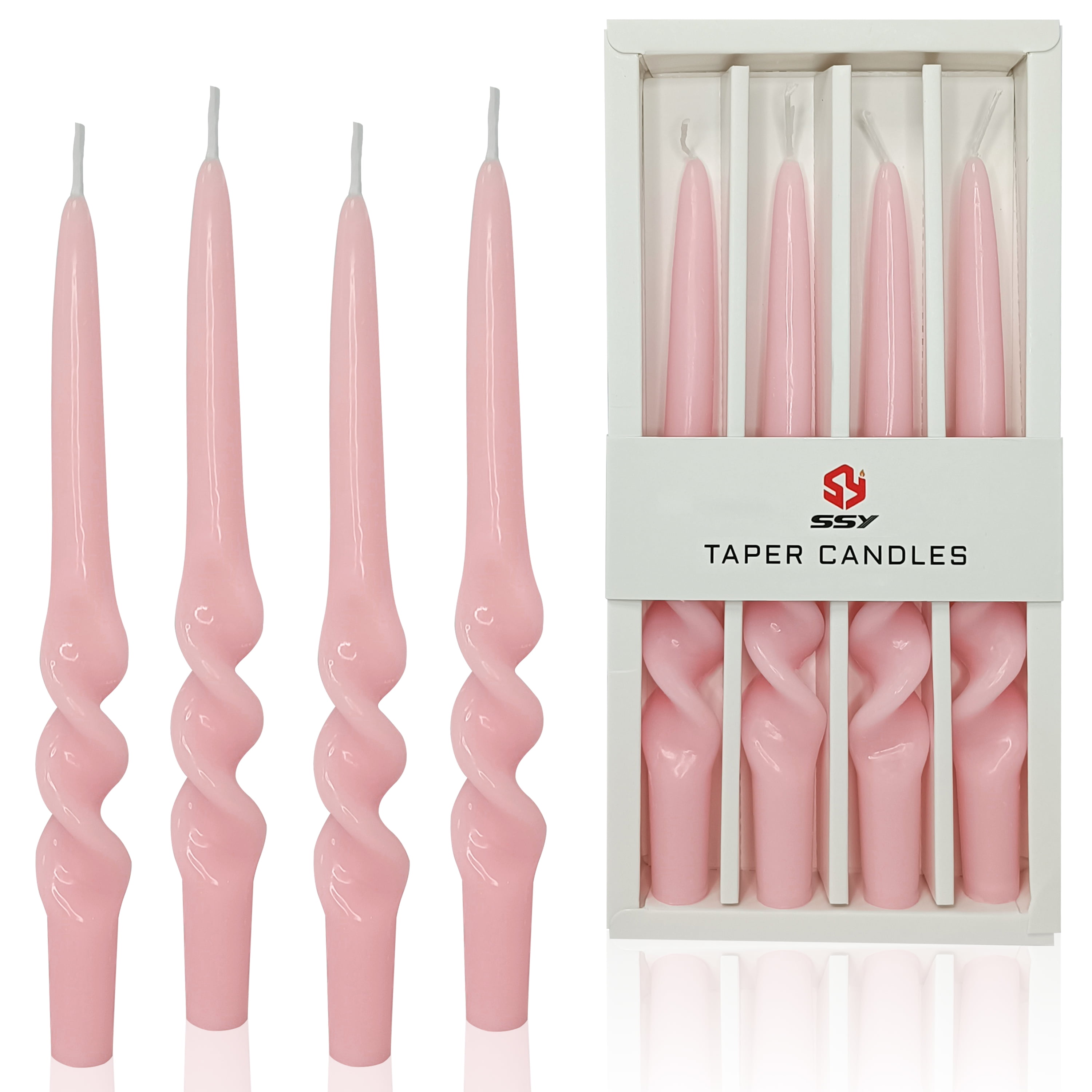 Gedengni Pink Spiral Taper Candles Sticks Pack of 4 -9.3 Inch Smokeless ...
