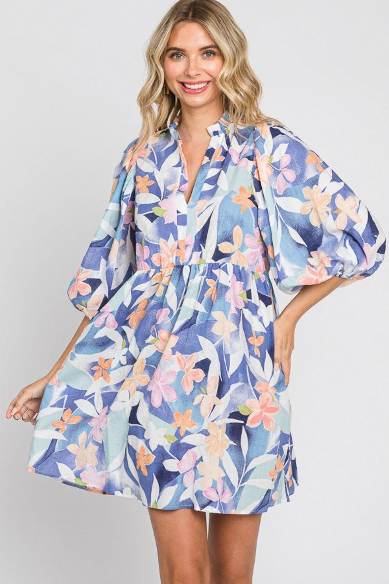 GeeGee Floral Print Mini Dress - Walmart.com