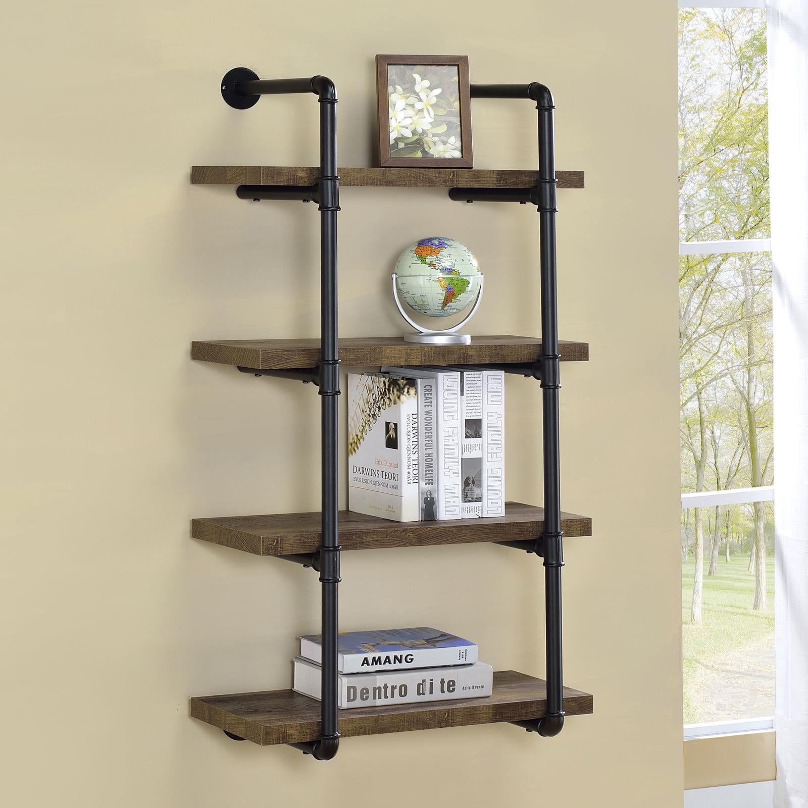GeeHome Black and Rustic Oak 4-tier Wall Shelf - Walmart.com