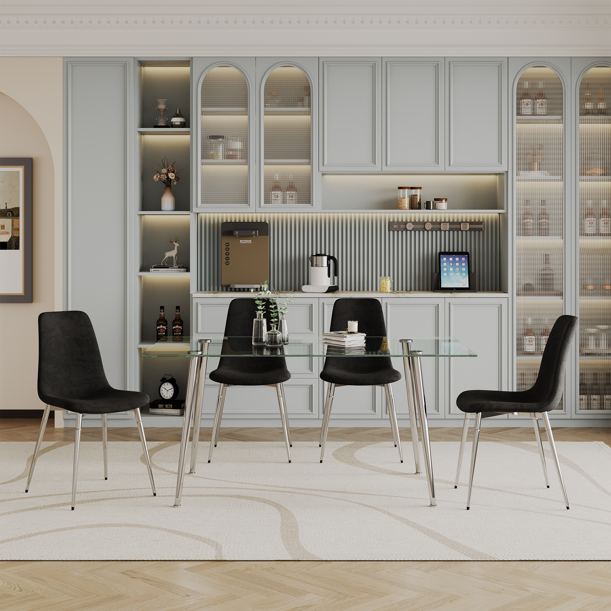 GeeHome Dining Table Set of 5, 0.32" Thick Tempered Glass Top Dining Table with Metal Legs and ...