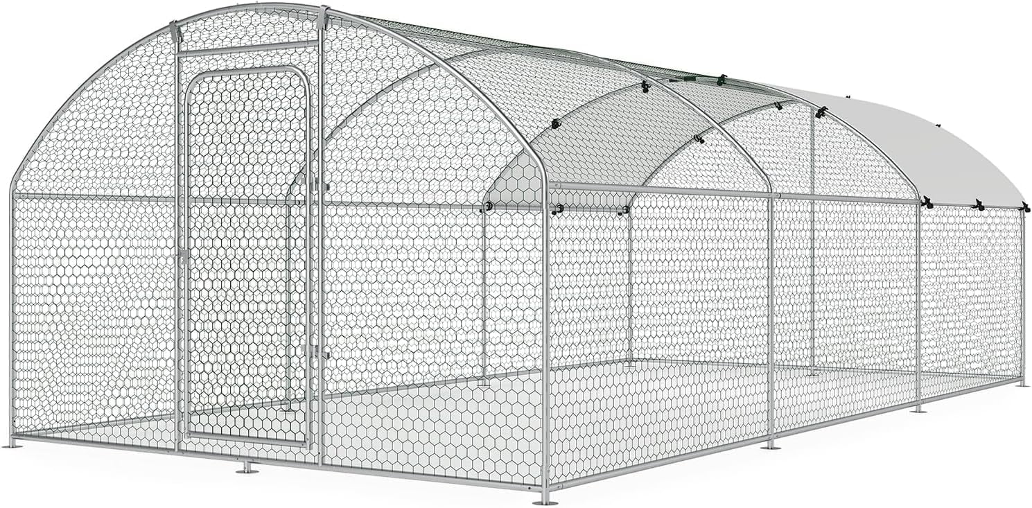 GeeLoon Extra Large Chicken Coop 19.7 x 10 ft Metal Walk-in Chicken Run ...