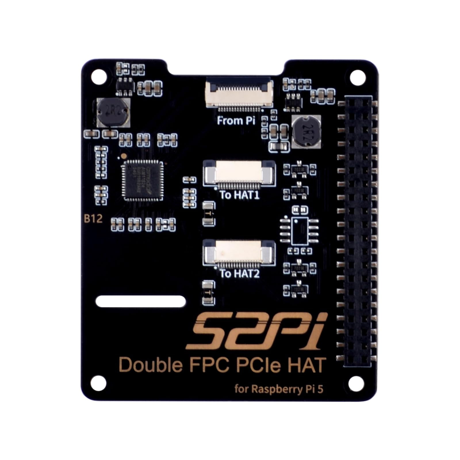 GeeekPi Dual FPC PCIe SSF20 HAT for Raspberry Pi 5, B12 HAT 1 to 2 PCIe Interface with 40Pin ...