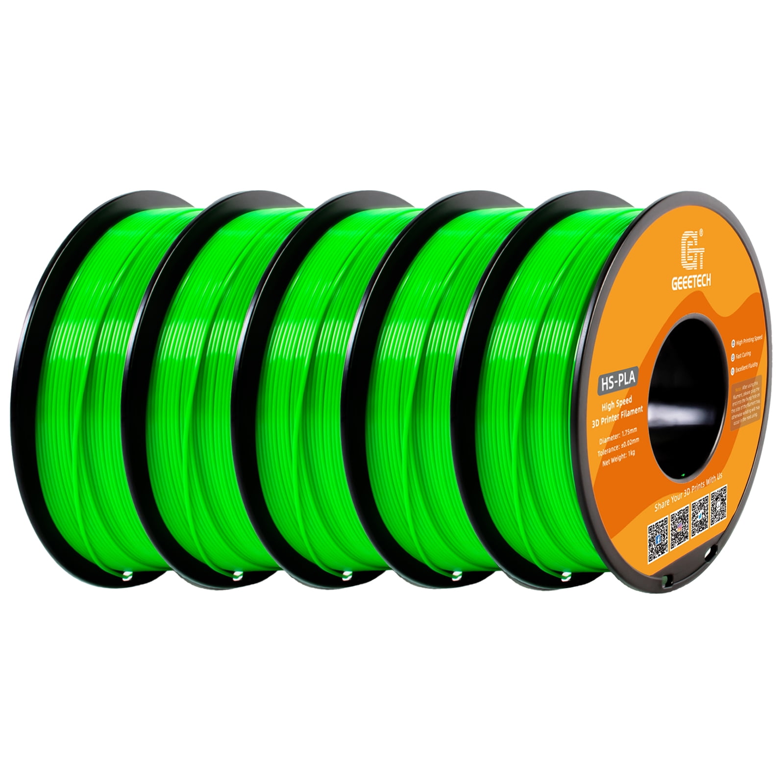 Geeetech 1.75mm PLA Green 3D Printer Filament, 5kg Spool (11lbs ...