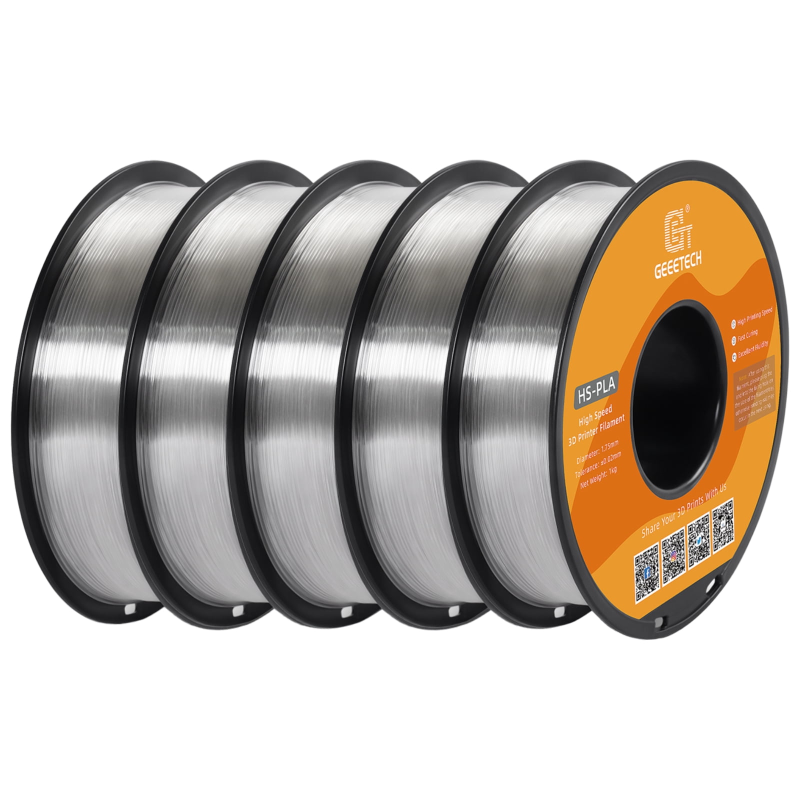 Geeetech 1.75mm PLA Transparent 3D Printer Filament, 5kg Spool (11lbs ...