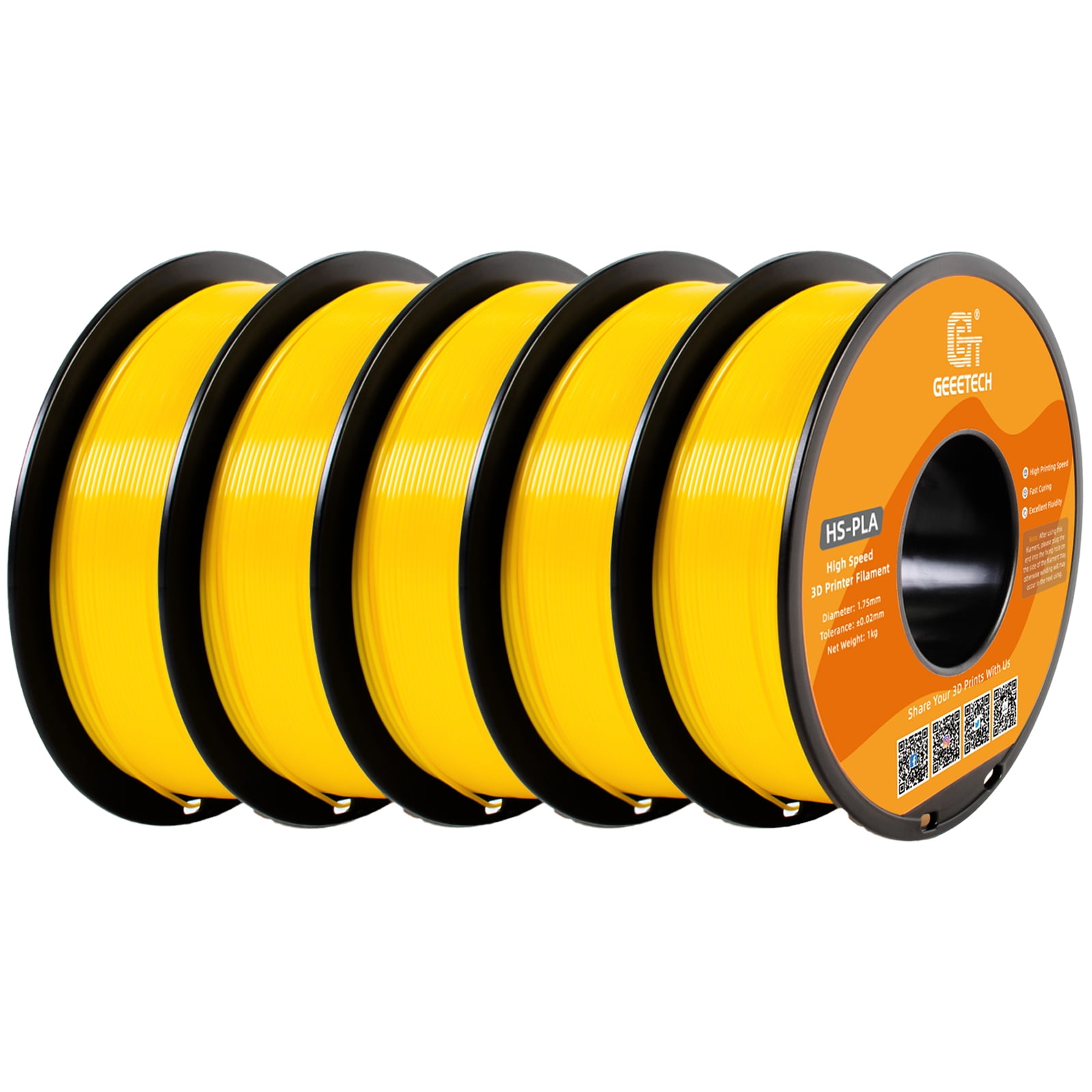 Geeetech 1.75mm PLA yellow 3D Printer Filament, 5kg Spool (11lbs ...