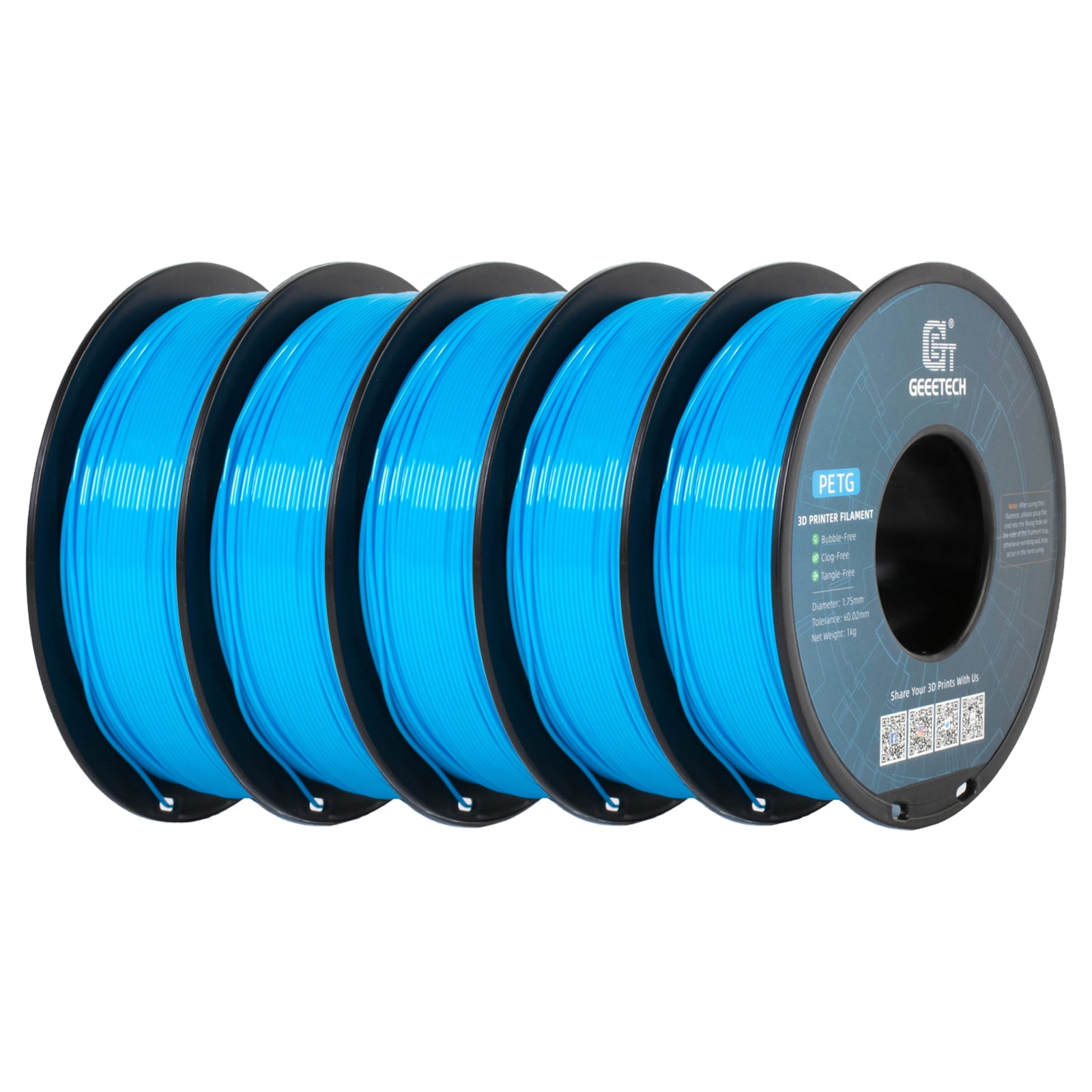 Geeetech 5pcs Aqua Blue PETG Filament 1.75mm, Upgrade Stronger ...