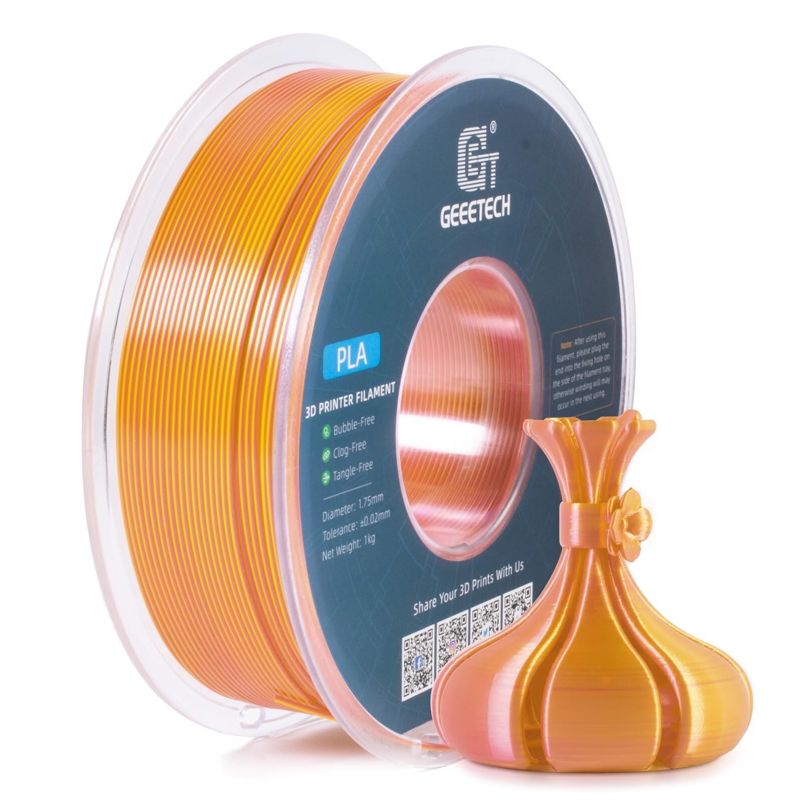 Geeetech Anti-silk type 3D Printer PLA Filament 1KG Toughness Enhanced Filament with 1.75mm ...