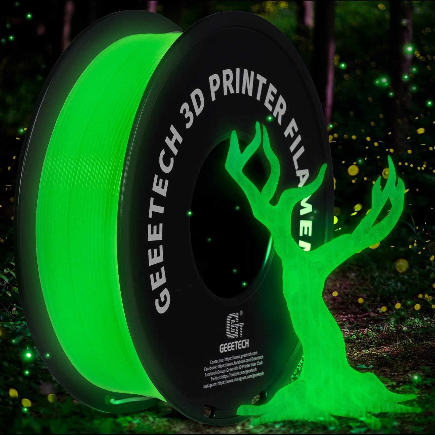 Geeetech Glow in The Dark Green PLA Filament 1.75mm, Dimensional ...