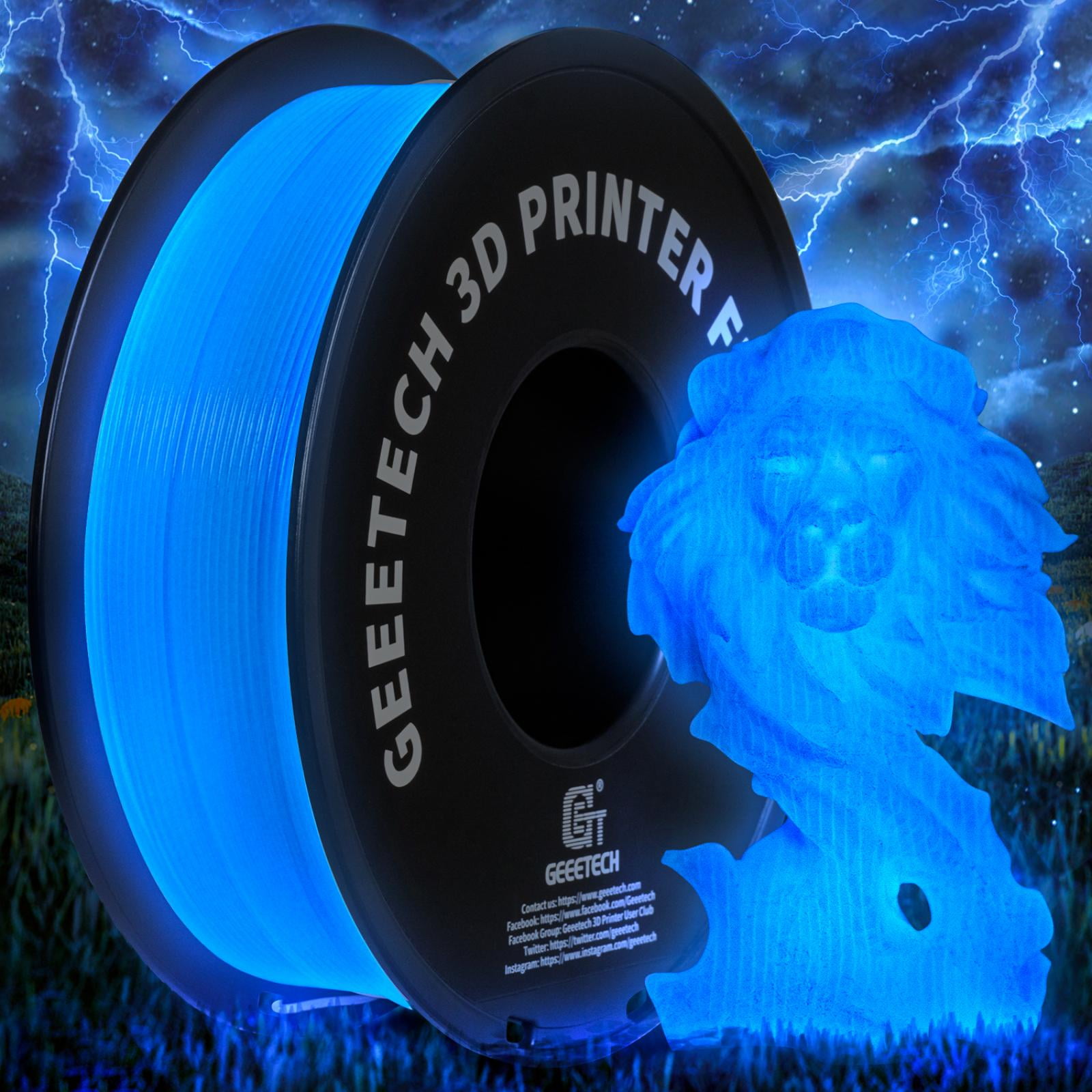Geeetech Glow in The Dark PLA 3D Printer Filaments, 1 kg Spool with ...