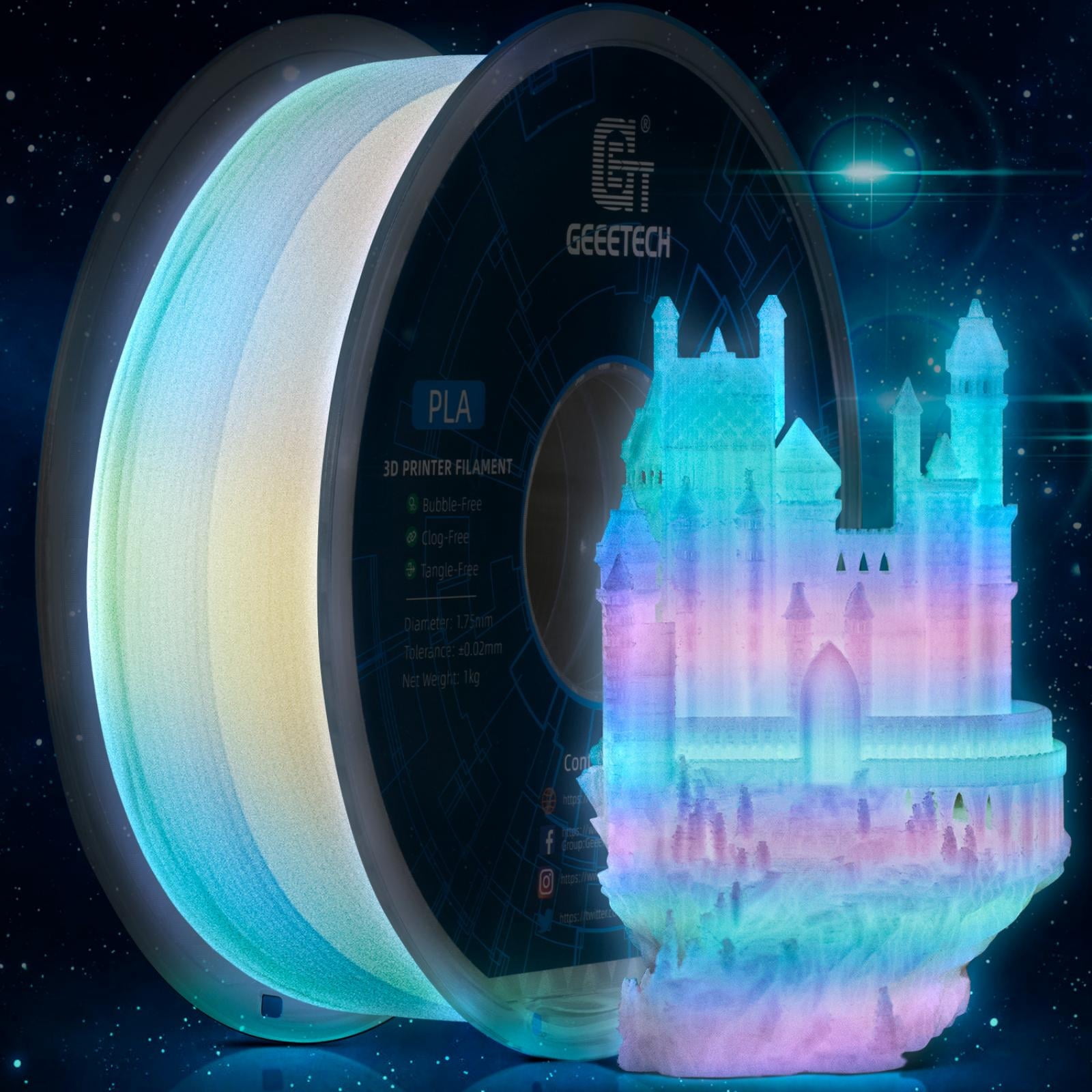 Geeetech Glow in The Dark Rainbow PLA 3D Printer Filament with ...