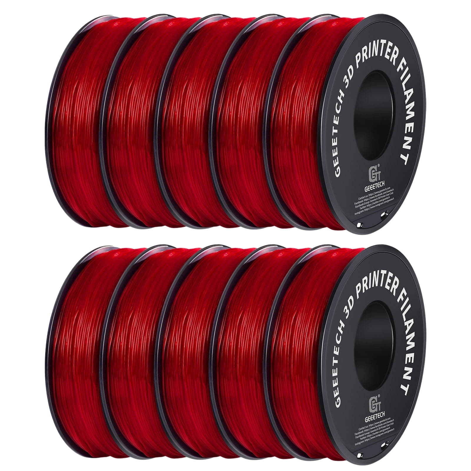 Geeetech TPU 1.75mm Flexible Soft Filament Red, 10kg Spool (22 lbs ...