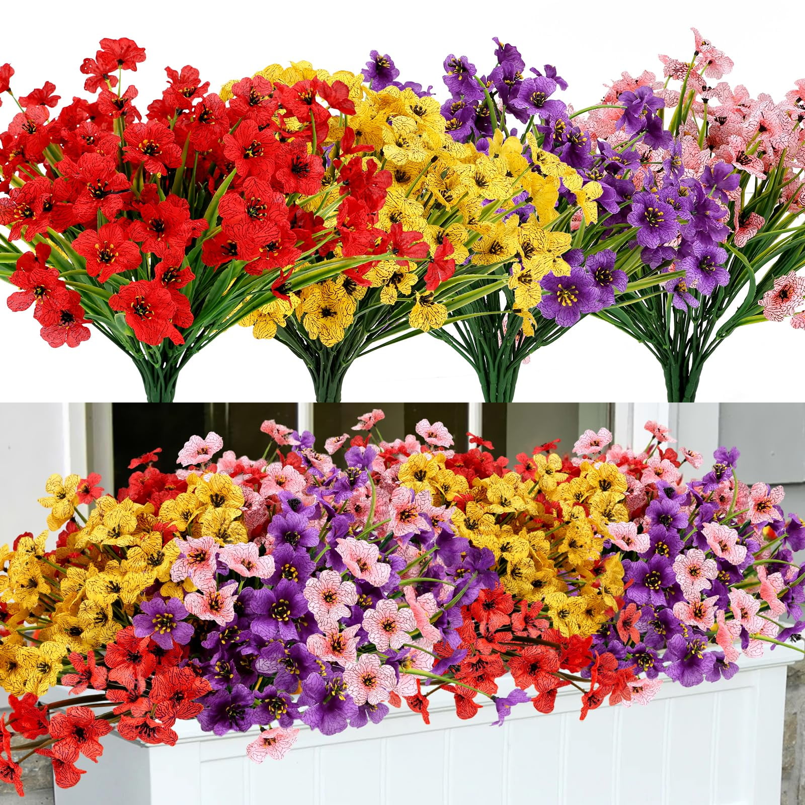 Geegoods Artificial Fake Plants XEF1 Flowers for Outdoors, 16 Bundles ...