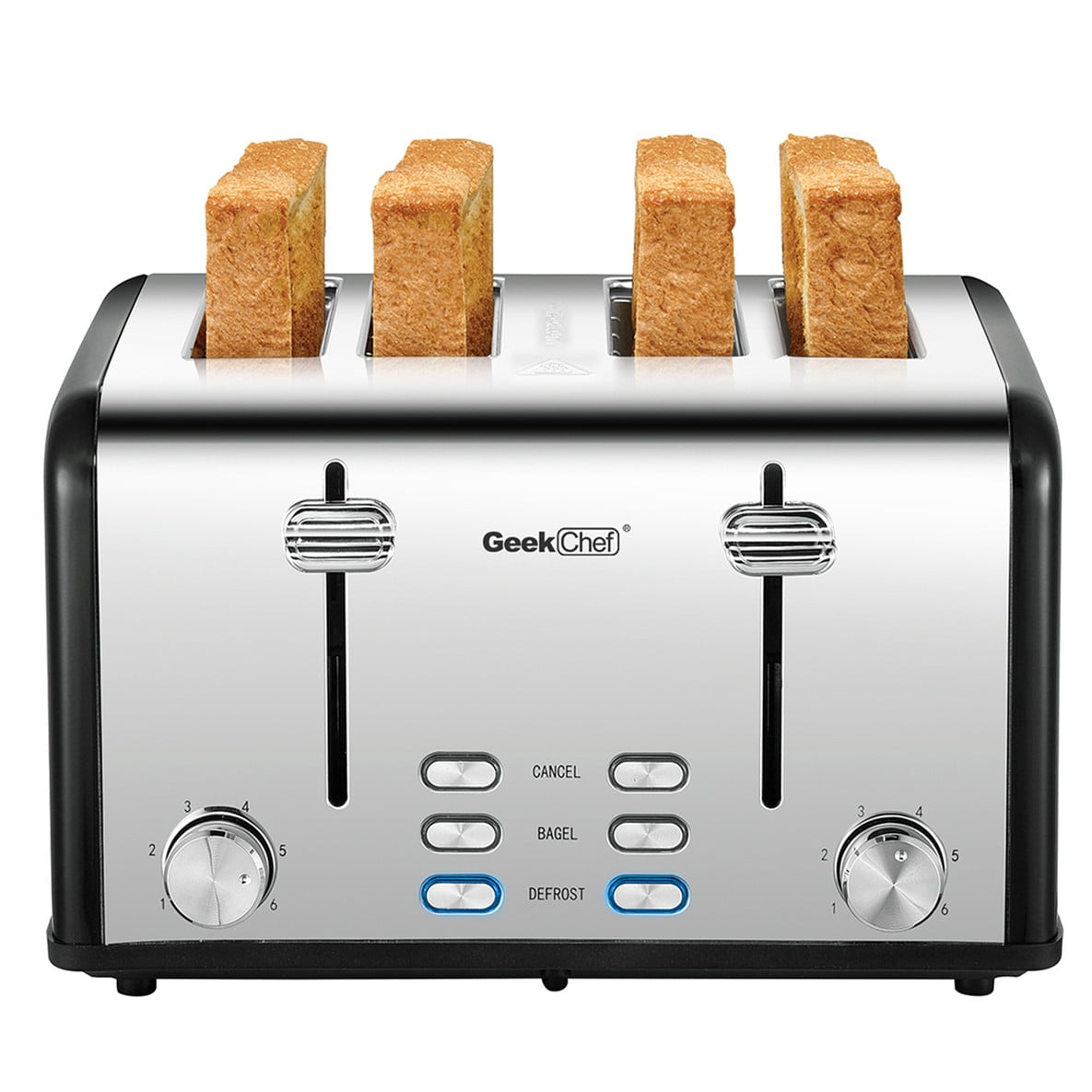 Geek Chef 4-Slice Toaster, Stainless Steel with Dual Control Panels ...