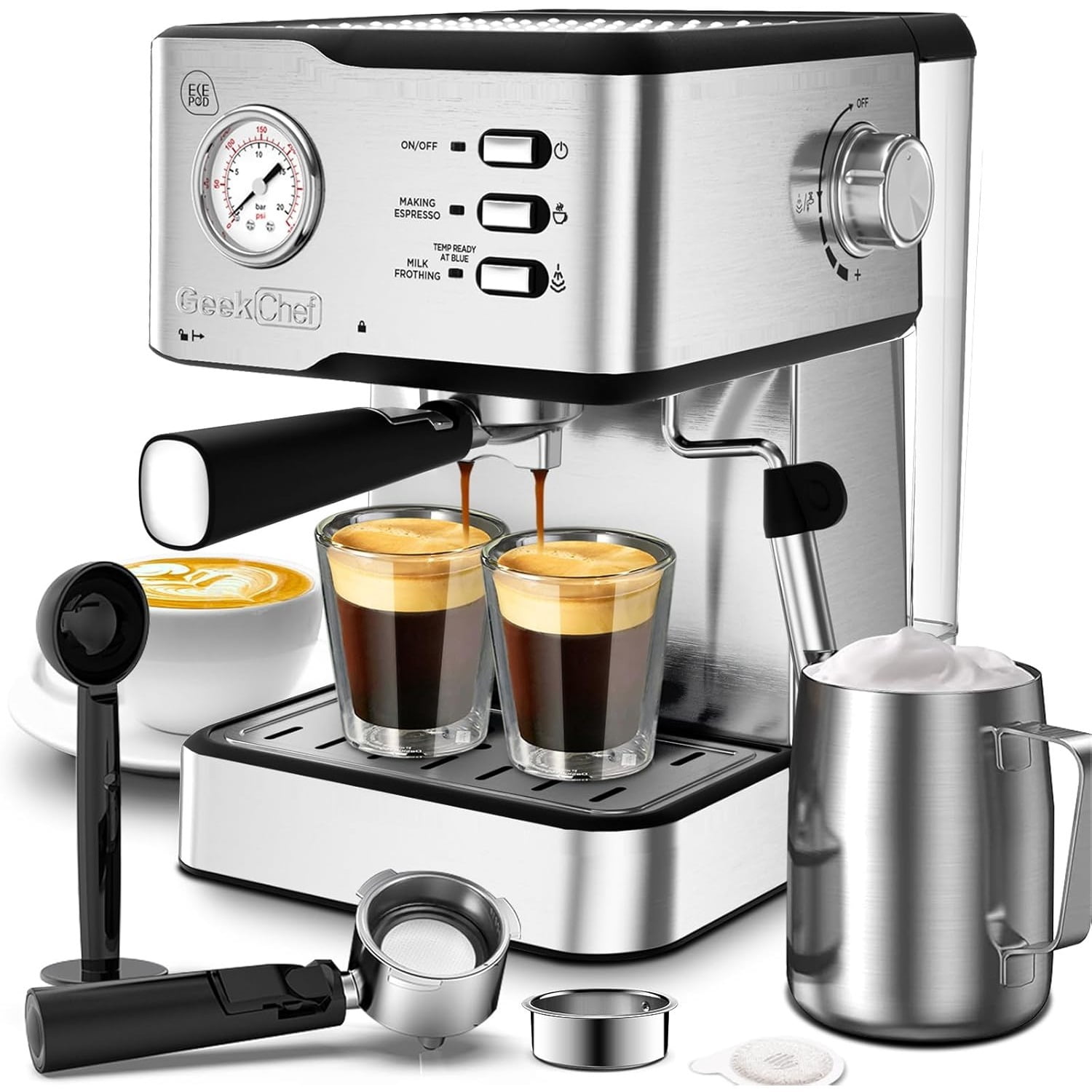 Geek Chef 20 Bar Espresso Machine, Stainless Steel, for Home Barista ...