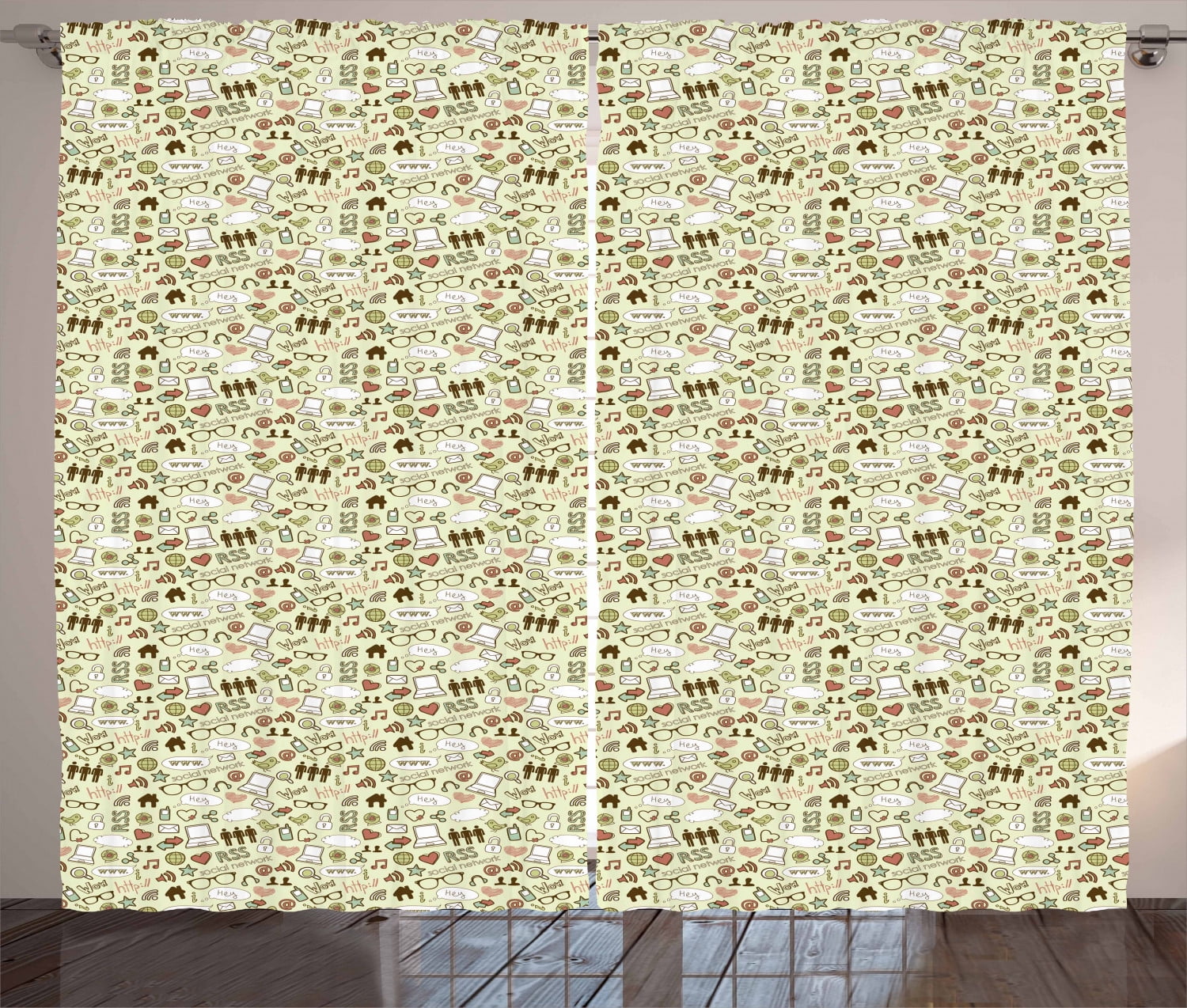 Ambesonne Geek Curtains 2 Panel Set, IT Crowd Computer Network, 108" x ...