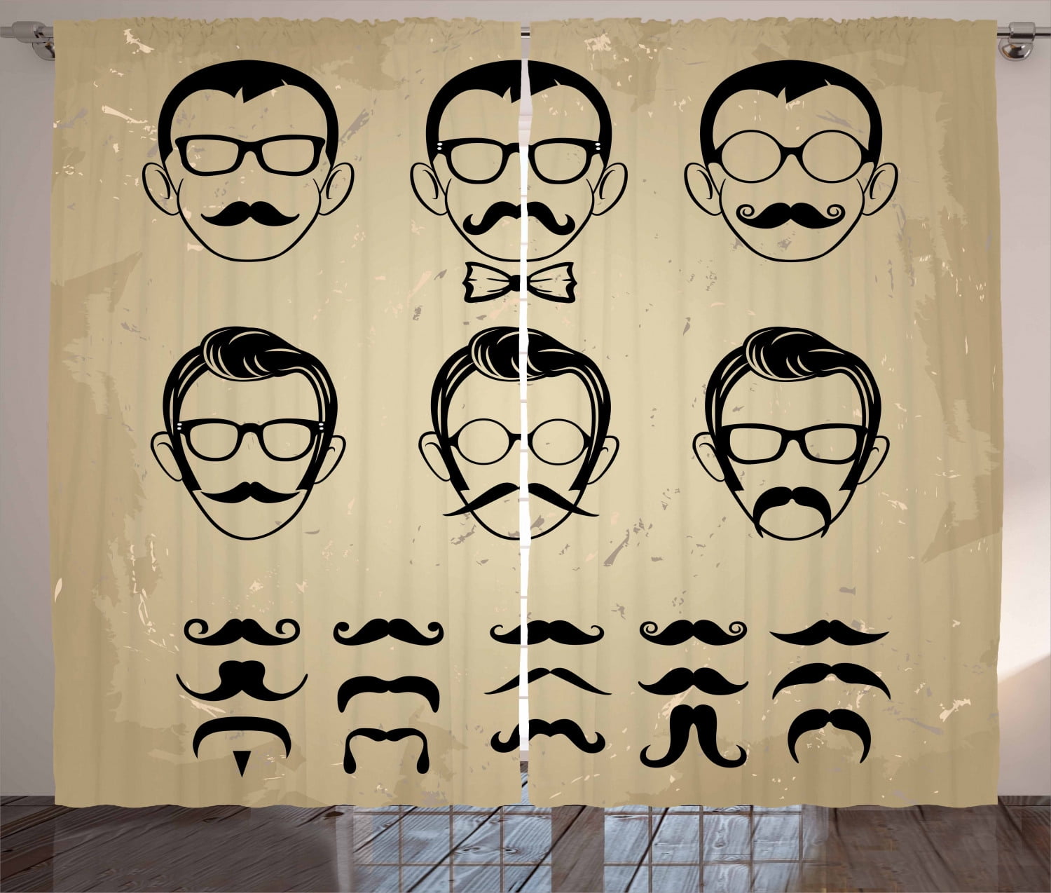 Ambesonne Geek Curtains 2 Panel Set, Male Face Moustache Hair, 108" x ...