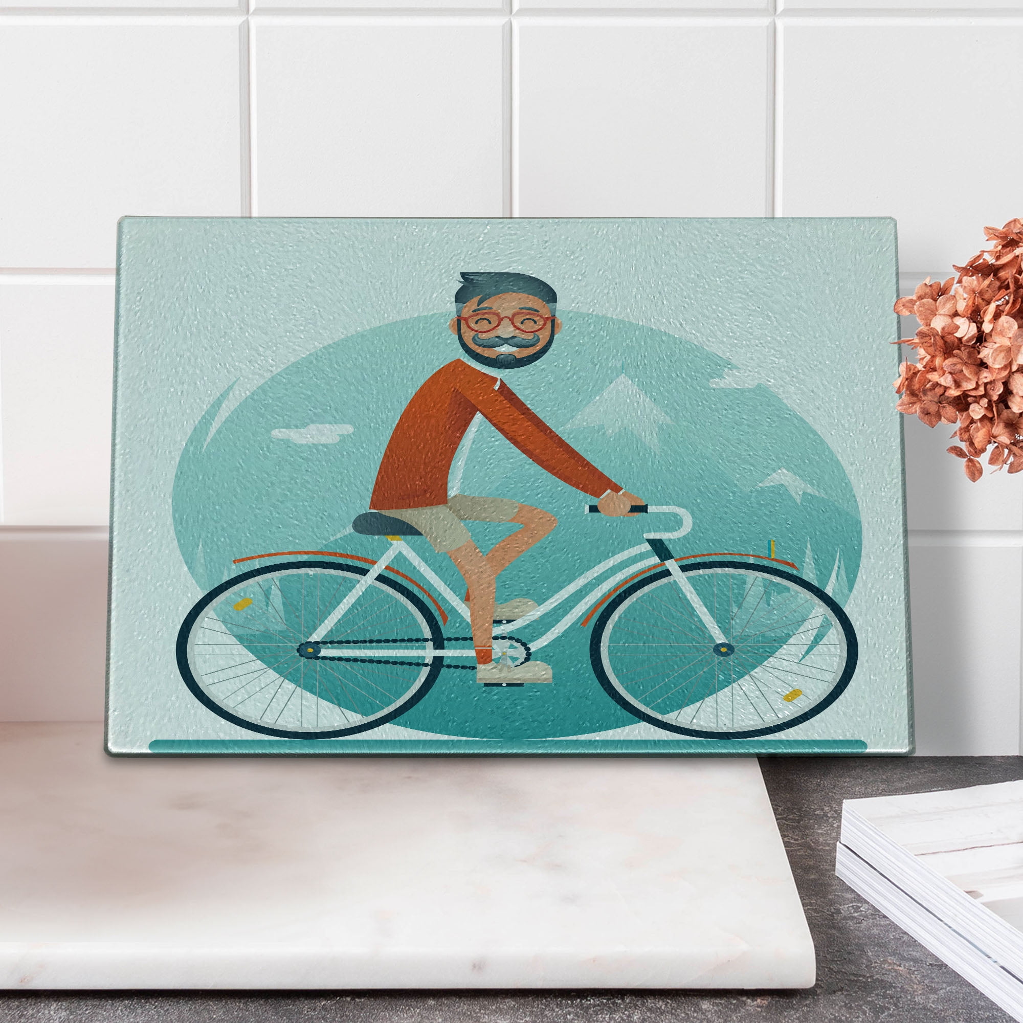 Geek Cutting Board, Geek Hipster Guy Riding a Vintage Bicycle and ...