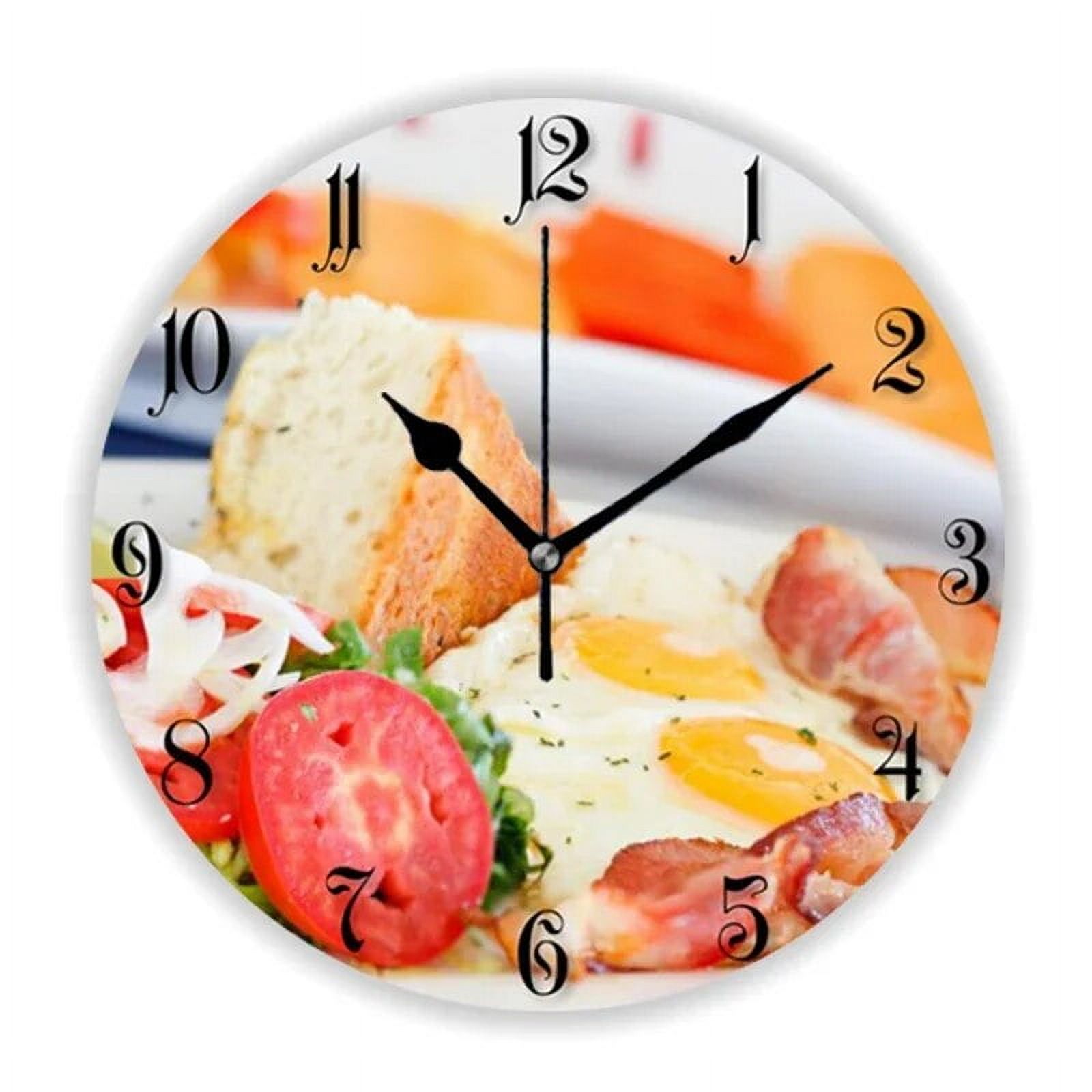 Geek Fried Eggs and Bacon Smiling Face Large Wall Clock for Kitchen ...