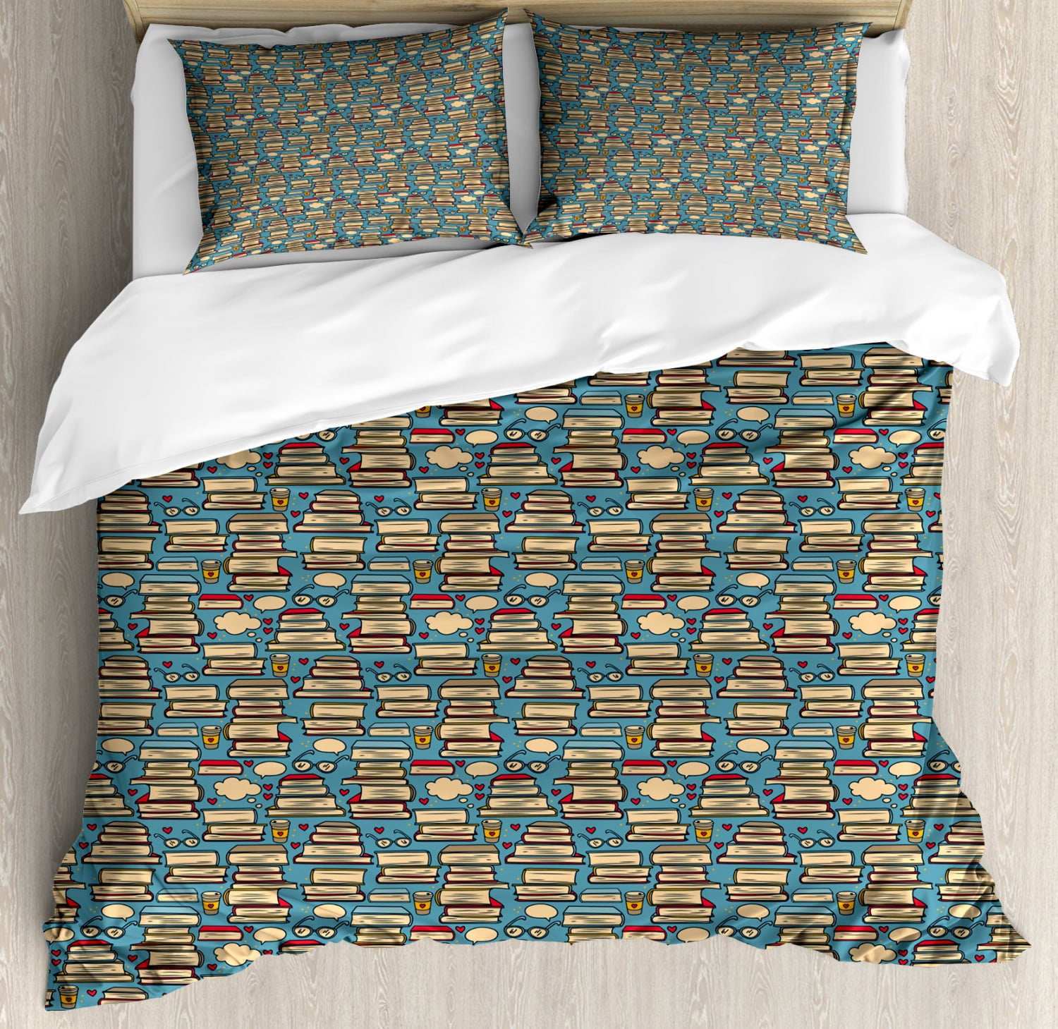 Geek King Size Duvet Cover Set, Repeating Pattern with Stack of Books ...