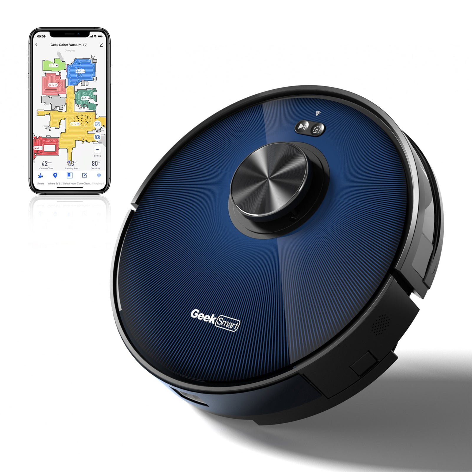 Geek Smart L7 Robot Vacuum Cleaner and Mop, LDS Navigation, Wi-Fi Connected APP, Selective Room ...