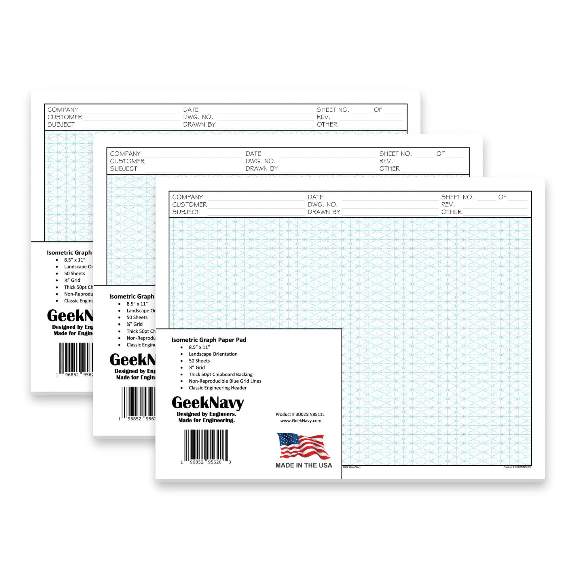 GeekNavy Isometric Grid Graph Paper Pad, 8.5″ x 11″ Landscape - Walmart.com