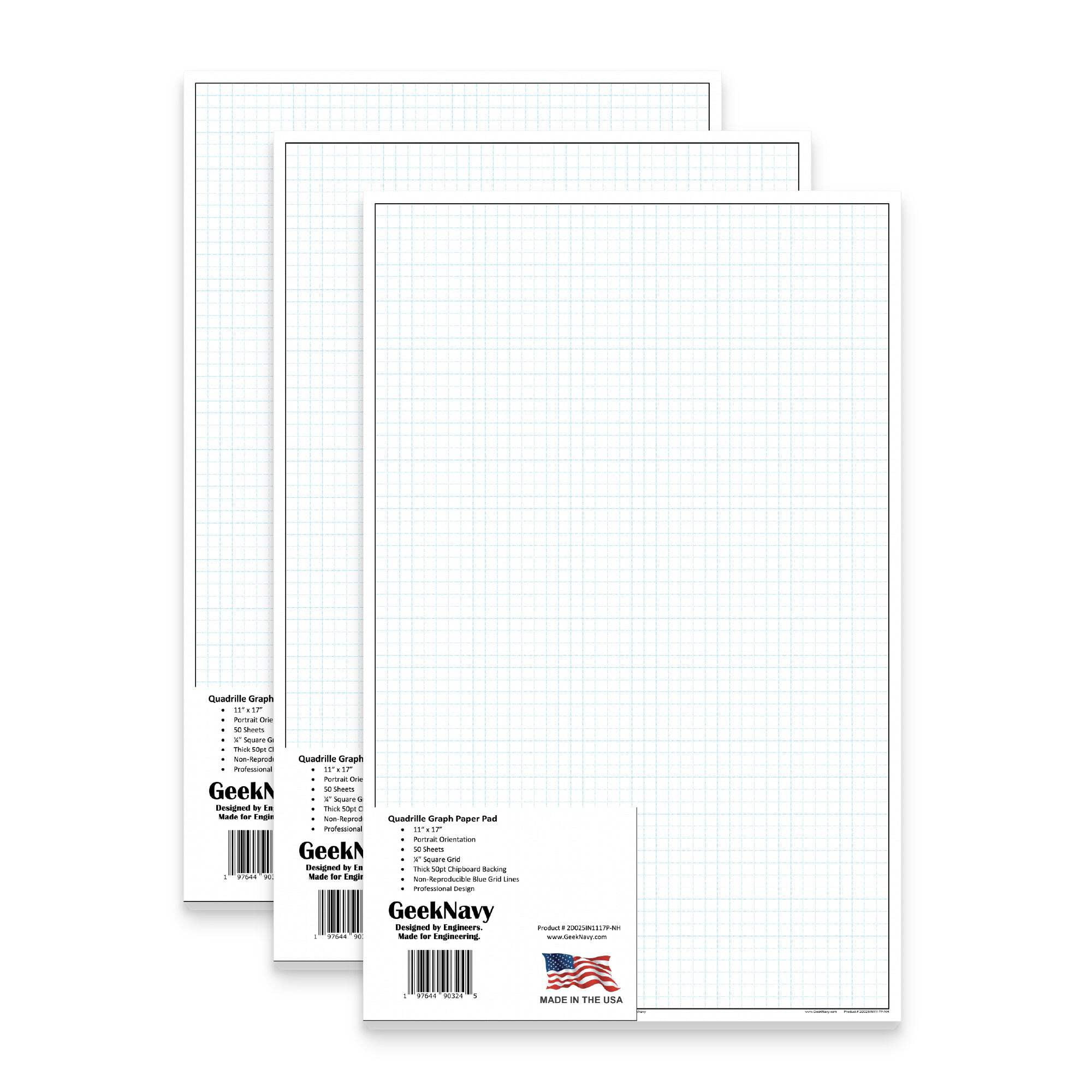 GeekNavy Quadrille Graph Paper Pad, 11″ x 17″ Portrait - Walmart.com