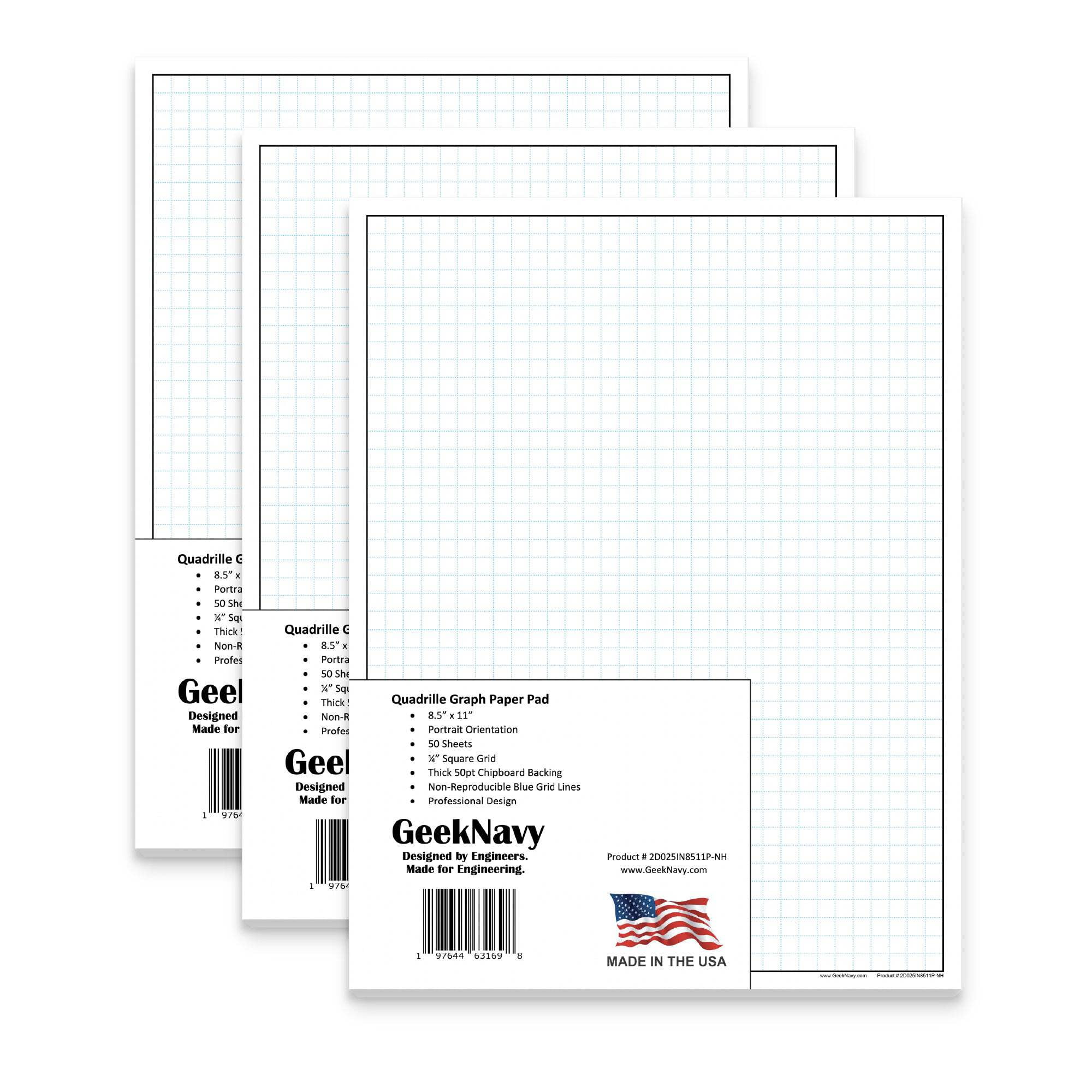 8.5" x 11" Quadrille Graph Paper 50 Sheets Portrait - 0.25" 4x4 Square ...