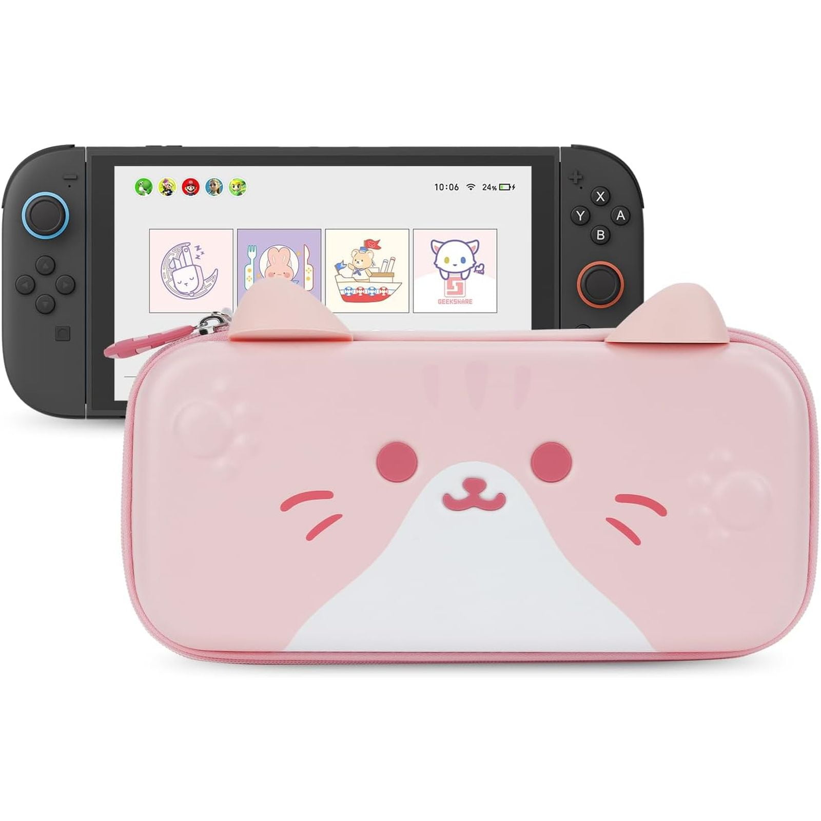 GeekShare Pink Cat Carry Case for Nintendo Switch 2025 - Hardshell Slim Travel Case for Nintendo ...