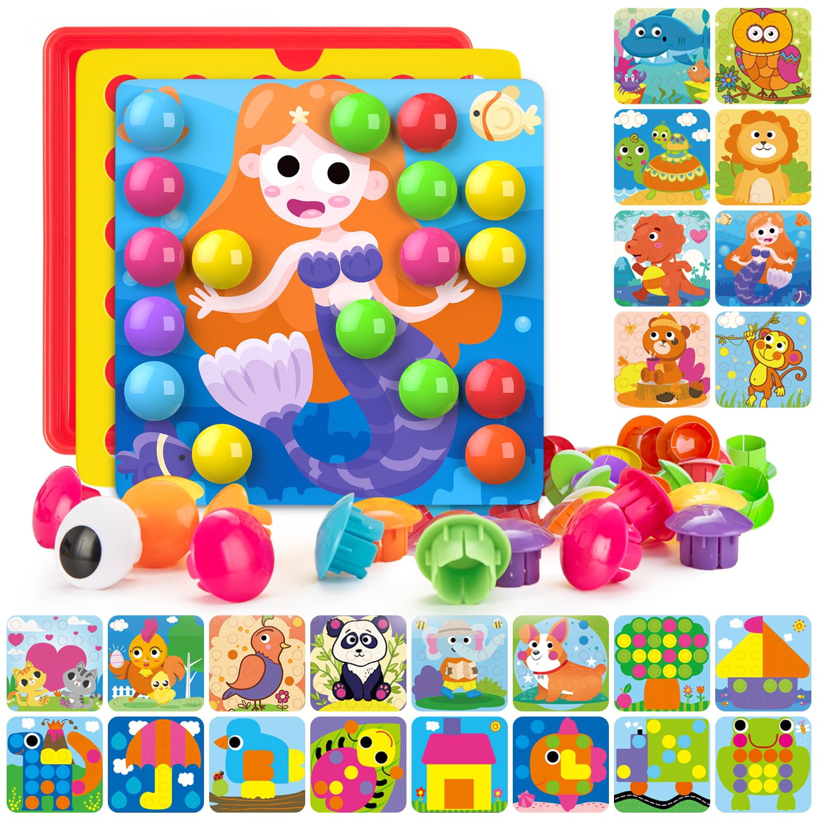 Geekper 96 PCS Button Art Toys BSL1 for Toddlers, Matching Mosaic ...