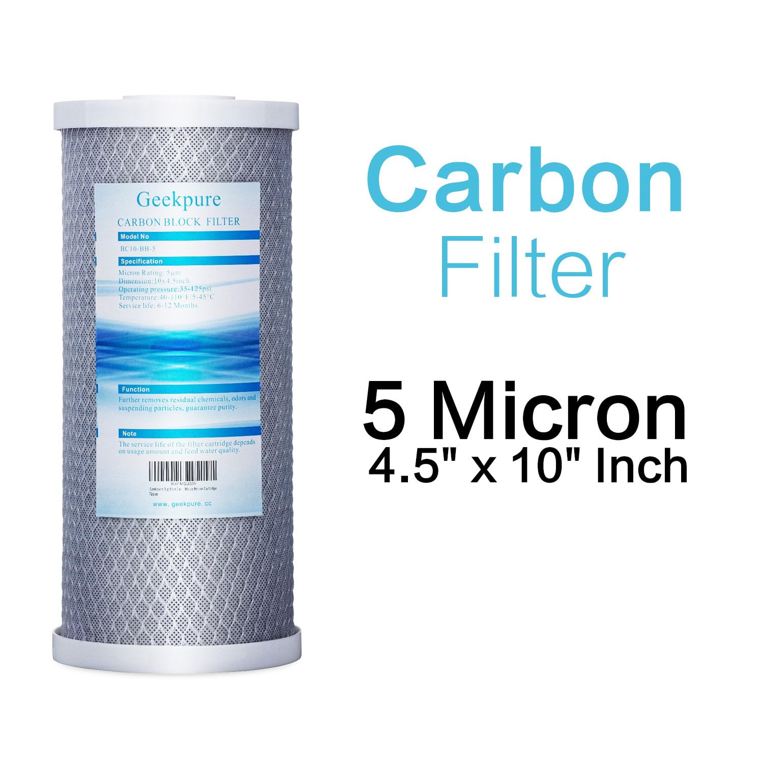 Geekpure Carbon Block Water Filter for Whole House 10-Inch, 5 Micron ...