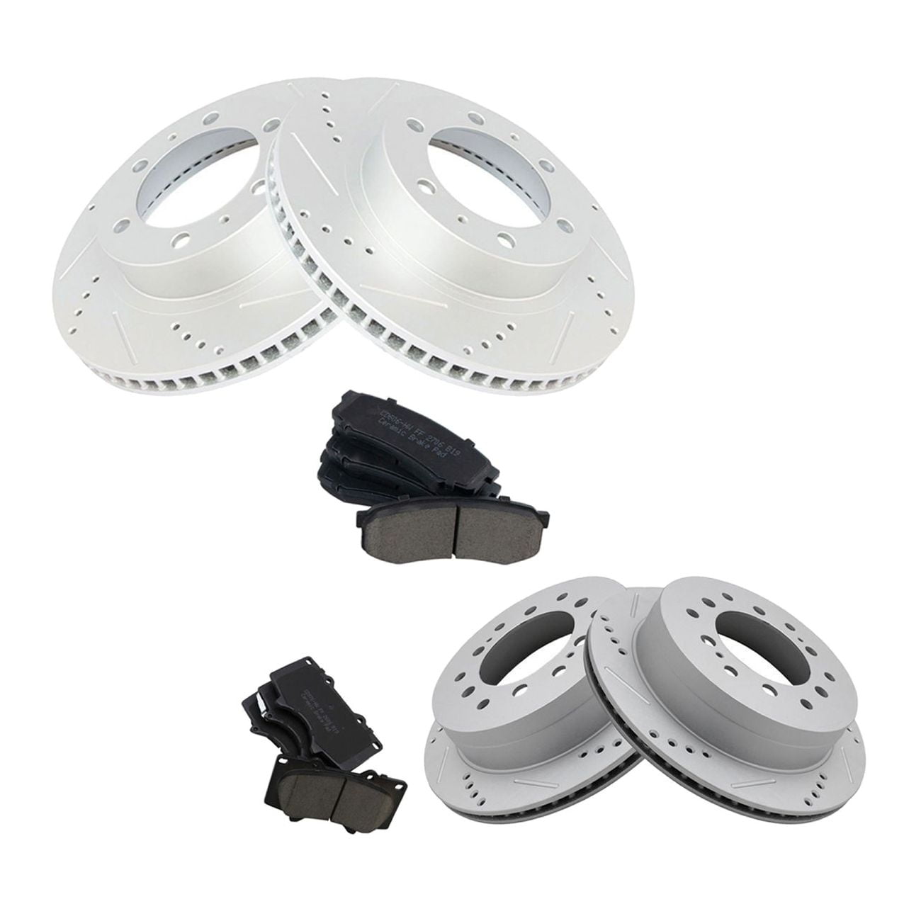 Geelife Brake Rotor Coated & Ceramic Pad Front & Rear Kit w/Chemicals ...