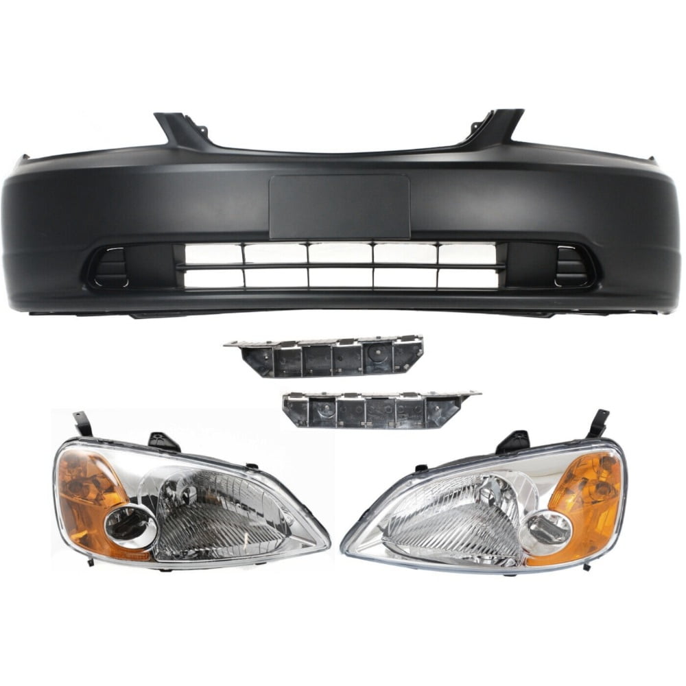 Geelife Bumper Cover Kit For Honda 2001-2003 Civic Sedan Front 4Door Primed 5pc - Walmart.com