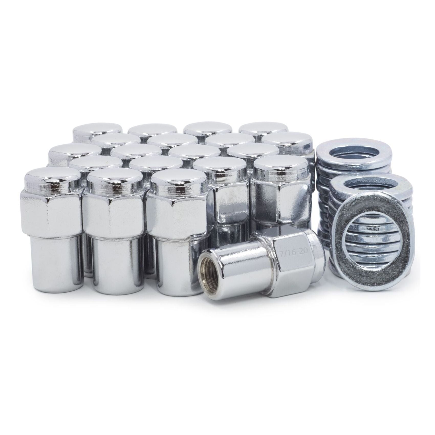Geelife For Chevrolet 20 Lug Nuts 7/16-20 Chrome Flat Top 75 Shank ...