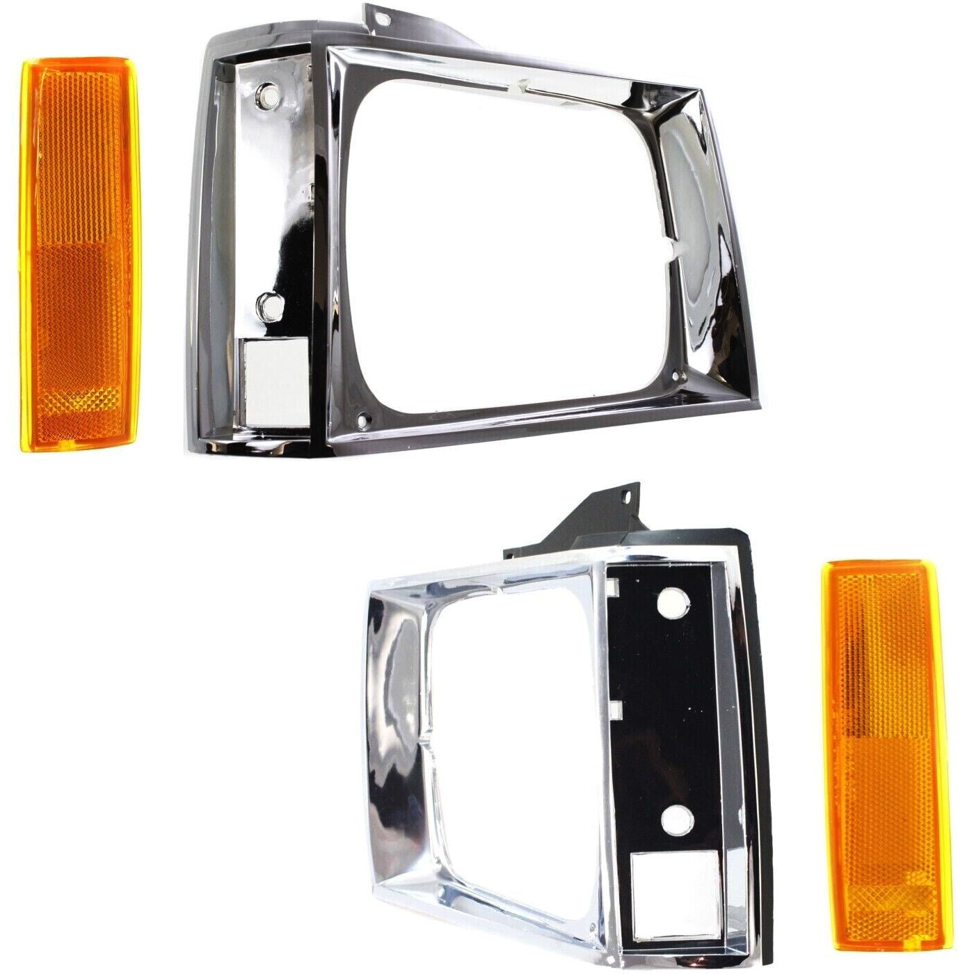 Geelife New Chrome Headlight Bezel Trim + Corner Lights For 1982-1990 ...