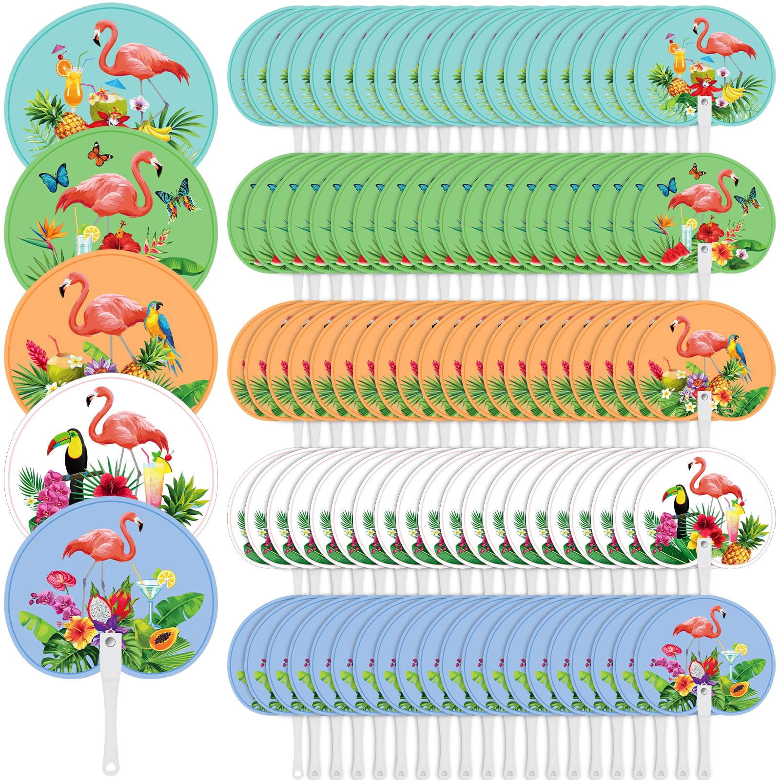 Geelin 100 Pcs Flamingo Party Favors Handheld Fans Round Shaped Plastic ...
