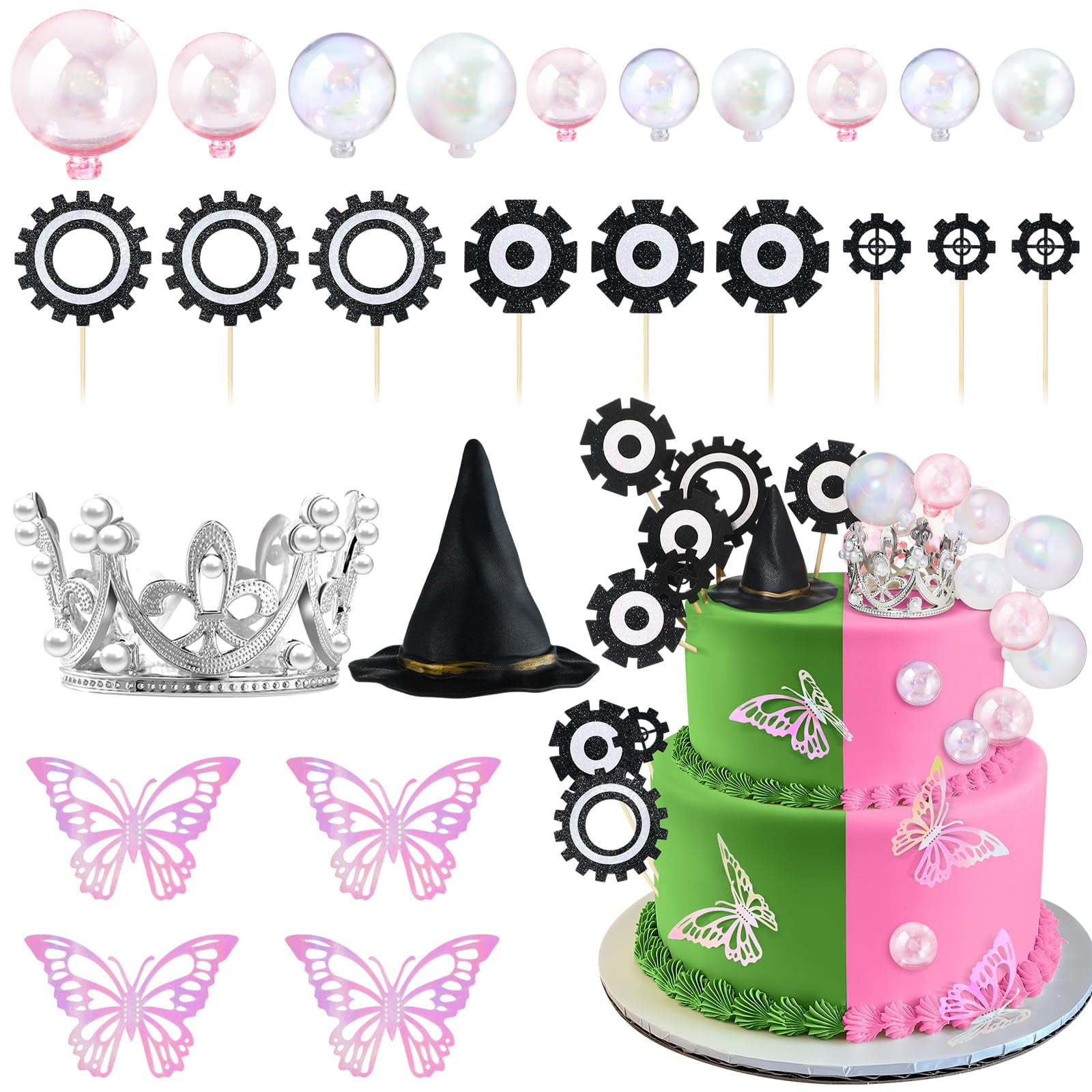 Geelin 28 PcsITSC Hat and Crown Cake Topper Theme Birthday Party ...
