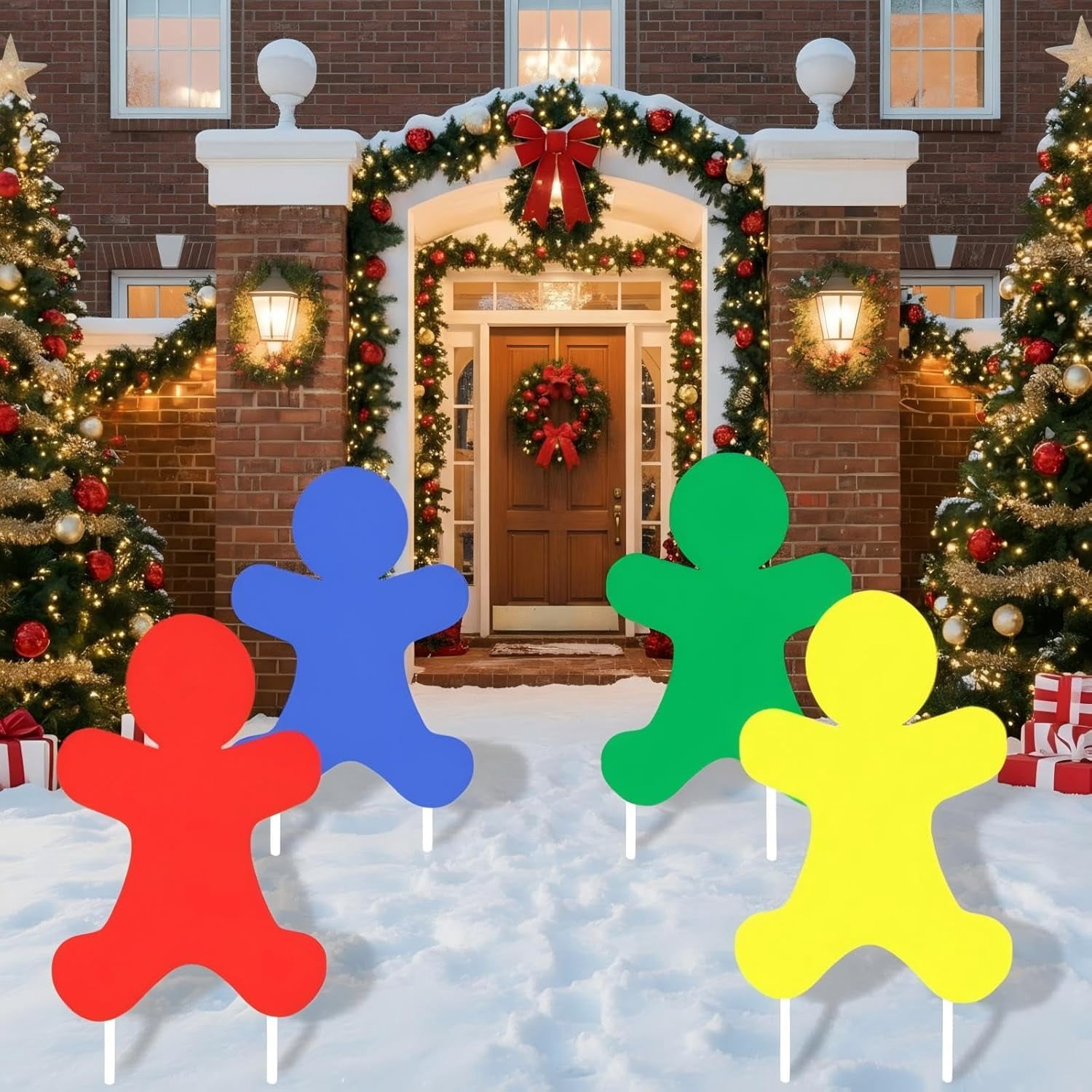Geelin 4 Sets Christmas Stakes 24.8 Inch Yard Gingerbread Man Signs ...