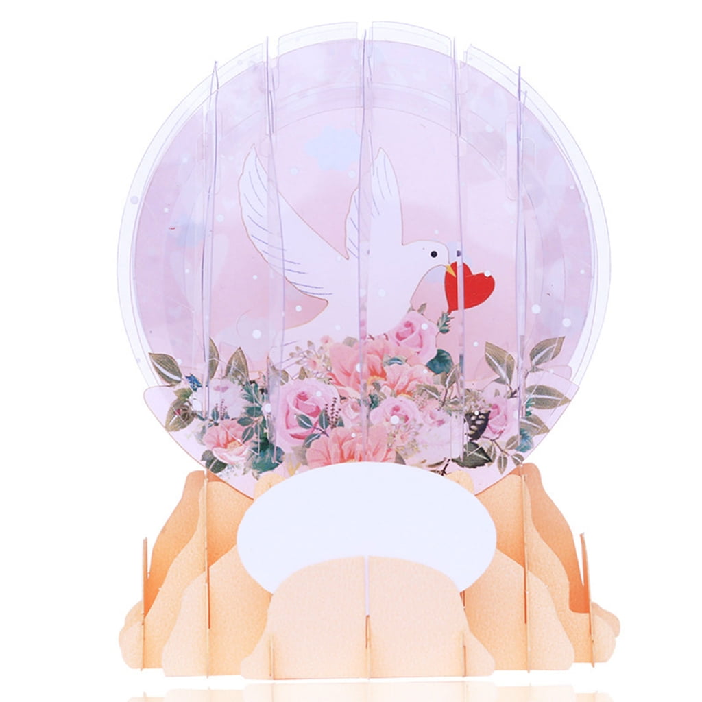 Geemin 3D Valentine's Day Crystal Ball Greeting Card Pigeons Flower ...