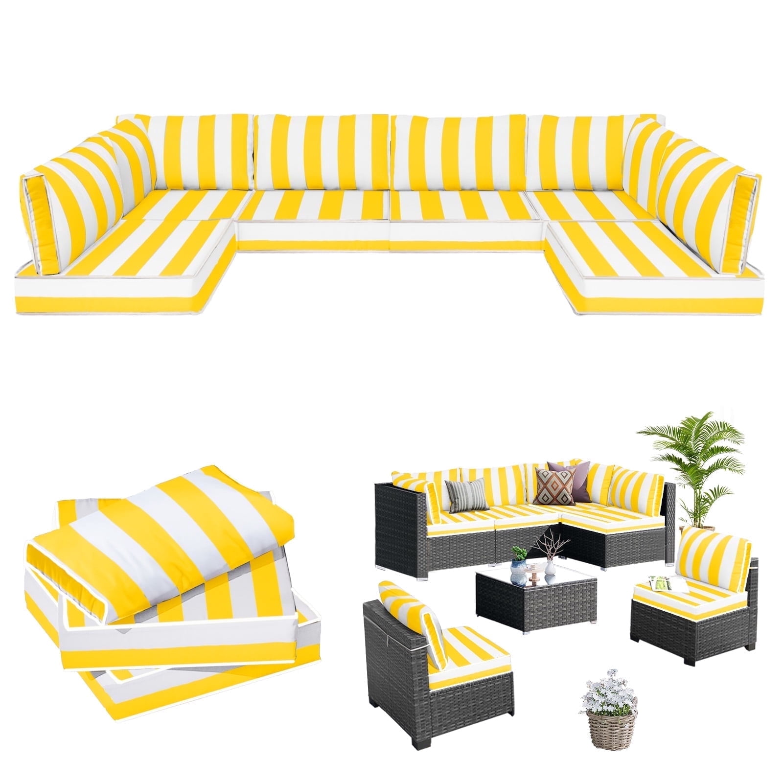 Geemuslly 14-Piece Outdoor Sectional Replacement Cushion Set ...
